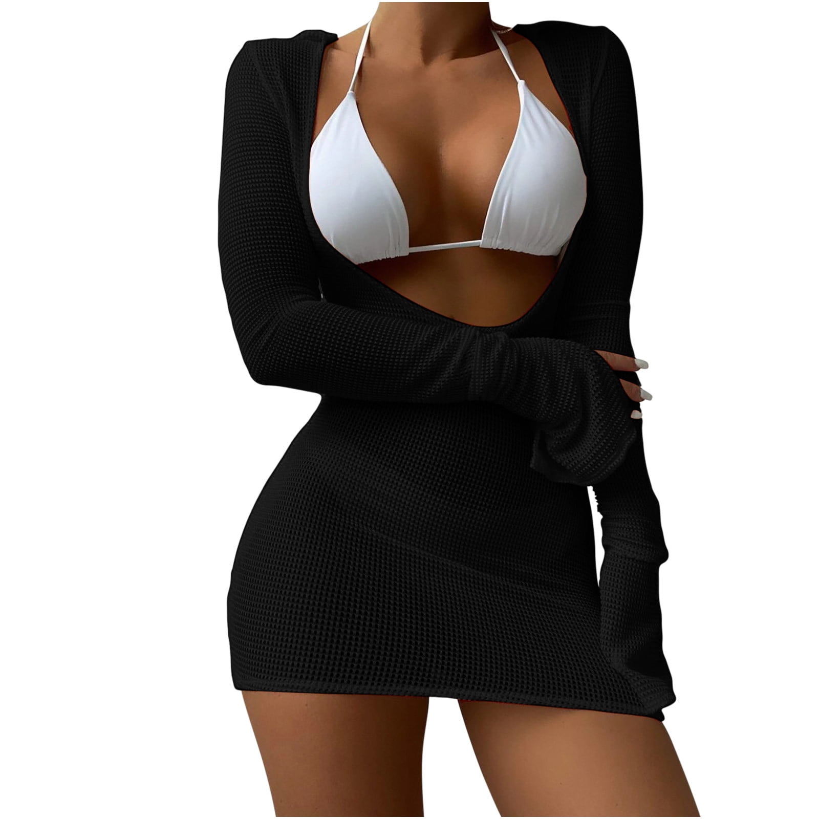 Lovskoo 3 Piece Swimsuits for Women 2024 Outfits Solid Bikini Short Sets Summer Beach Cover Ups ...