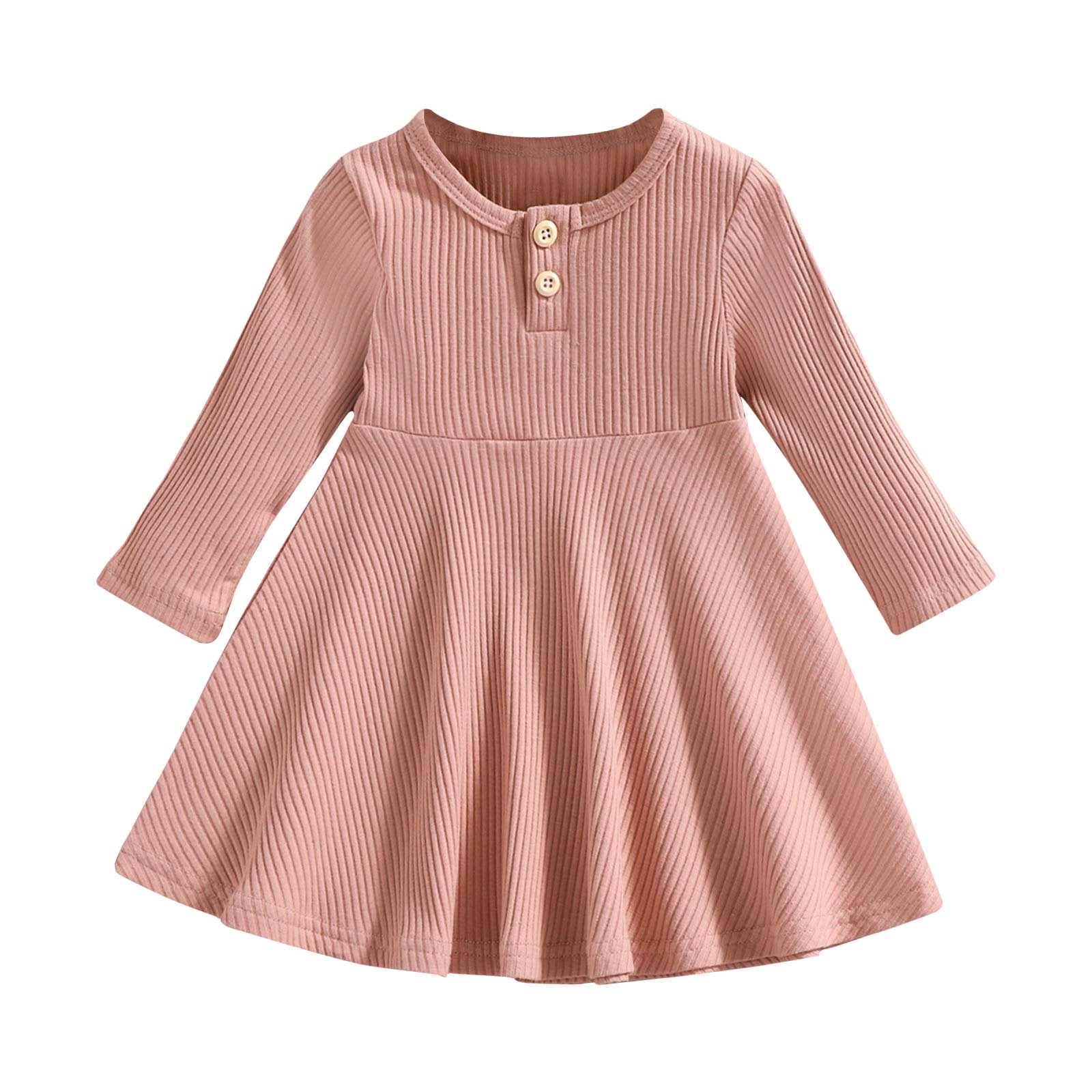 Zwiiyzr 6M-4T Baby Girls Sweater Dresses Ribbed Crew Neck Button Up ...
