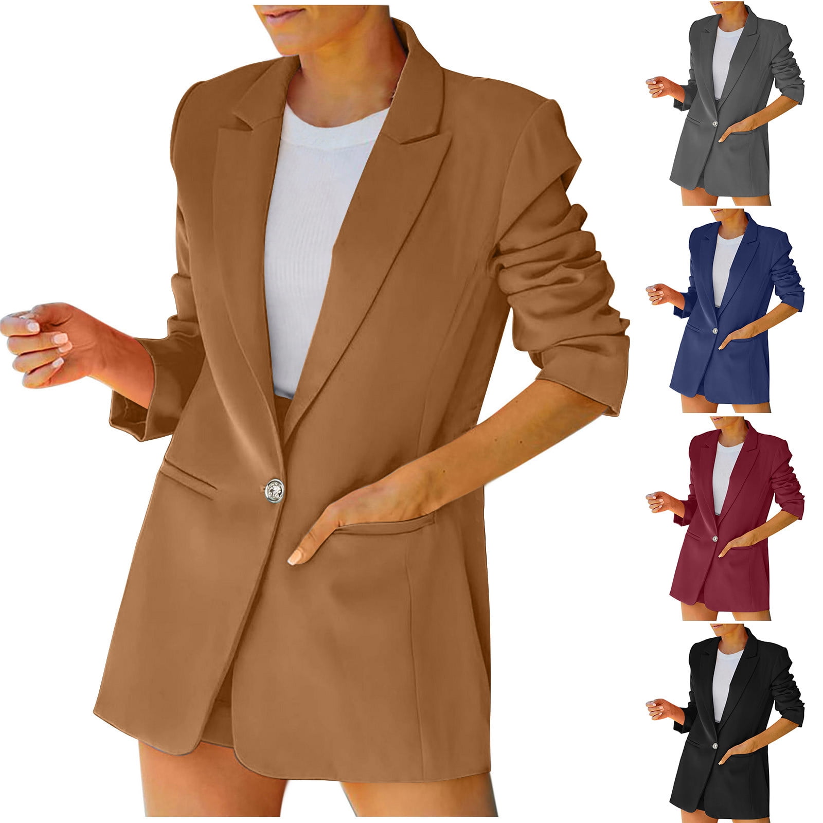 Lovskoo Blazers for Women Business Casual Solid Color Turn Down Collar ...