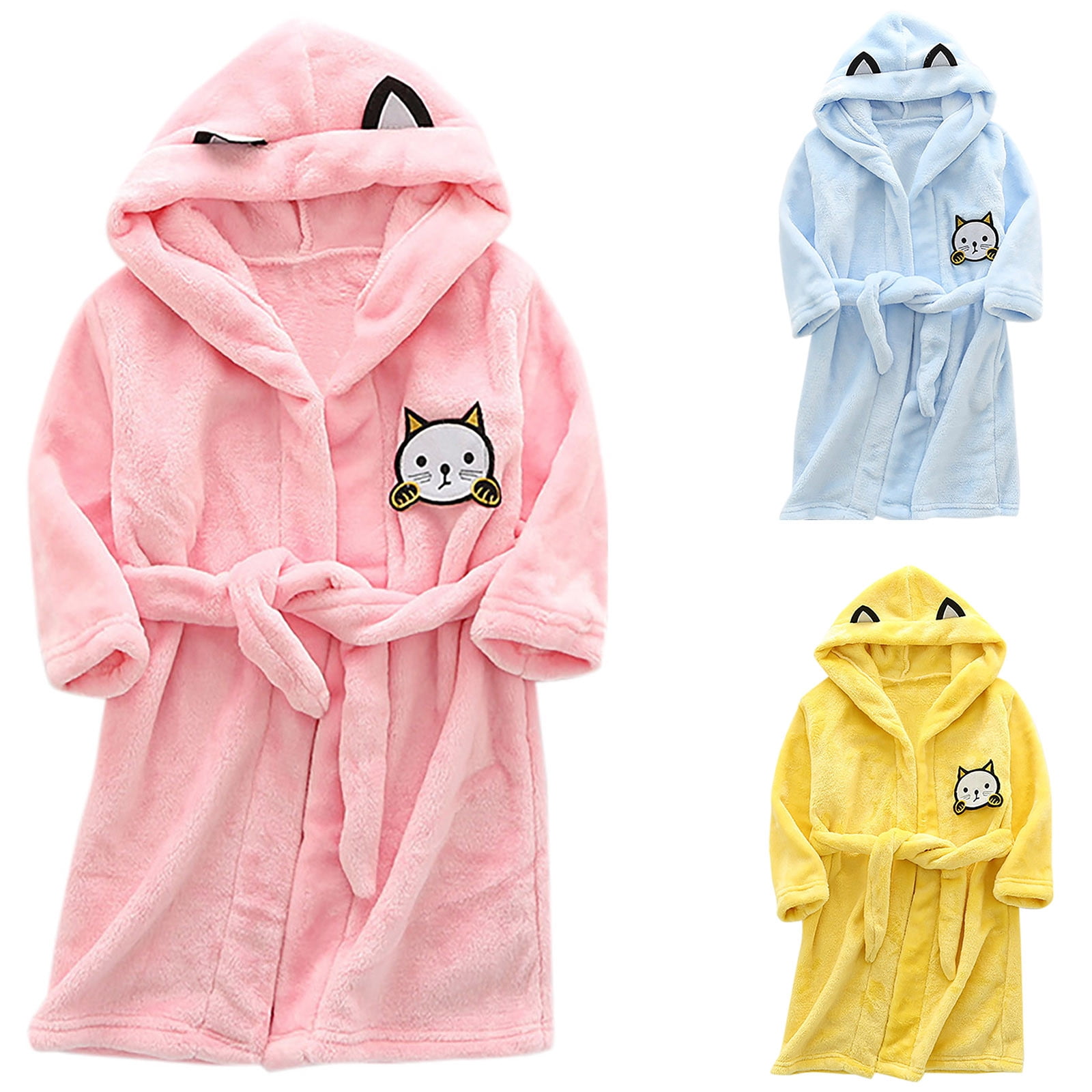 Zwiiyzr Boys Girls Robe Kids Flannel Hooded Bathrobe with Belt Toddler ...