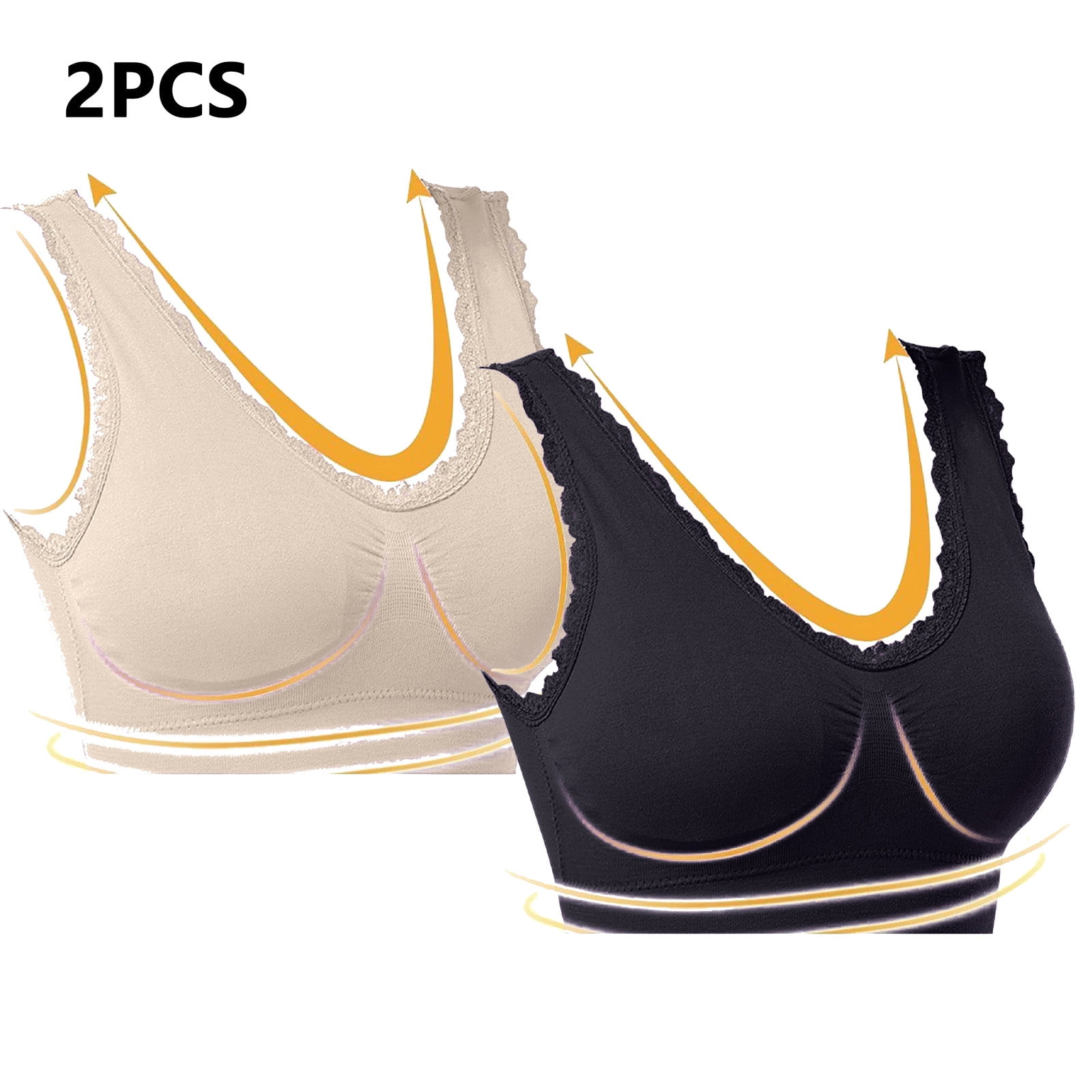 Lovskoo 2Pc Women's Sports Bra Lace Cami Bra Wireless Tank Top Bra ...