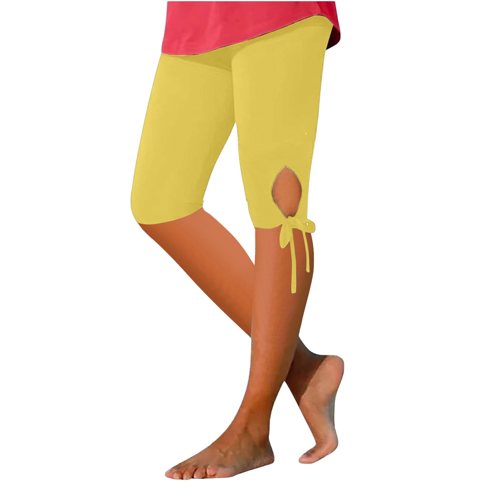 Lovskoo Capri Leggings for Women Summer High Waisted Solid Color ...