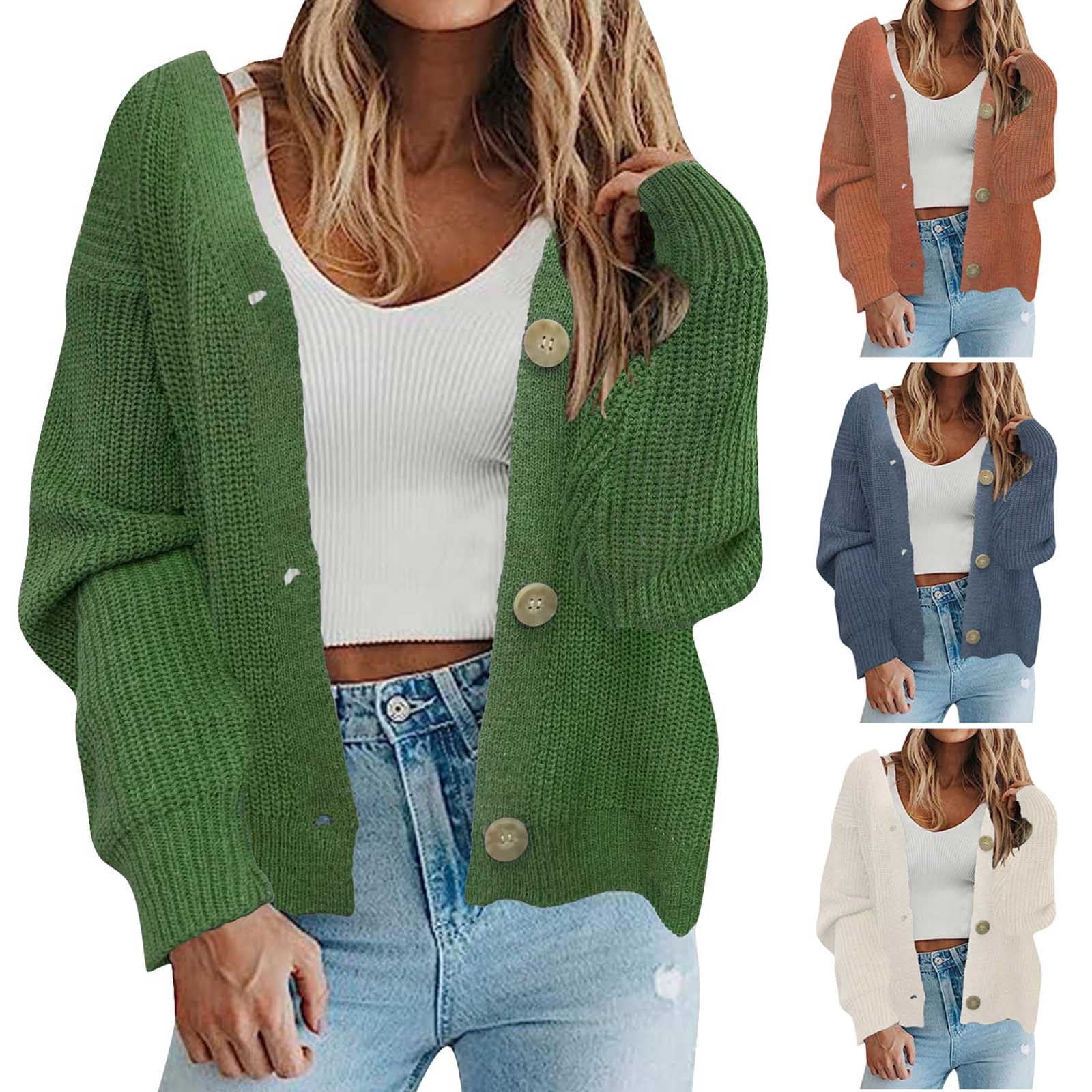 Lovskoo Cardigan Sweaters for Women Open Front Fall Trendy Rounk Neck ...