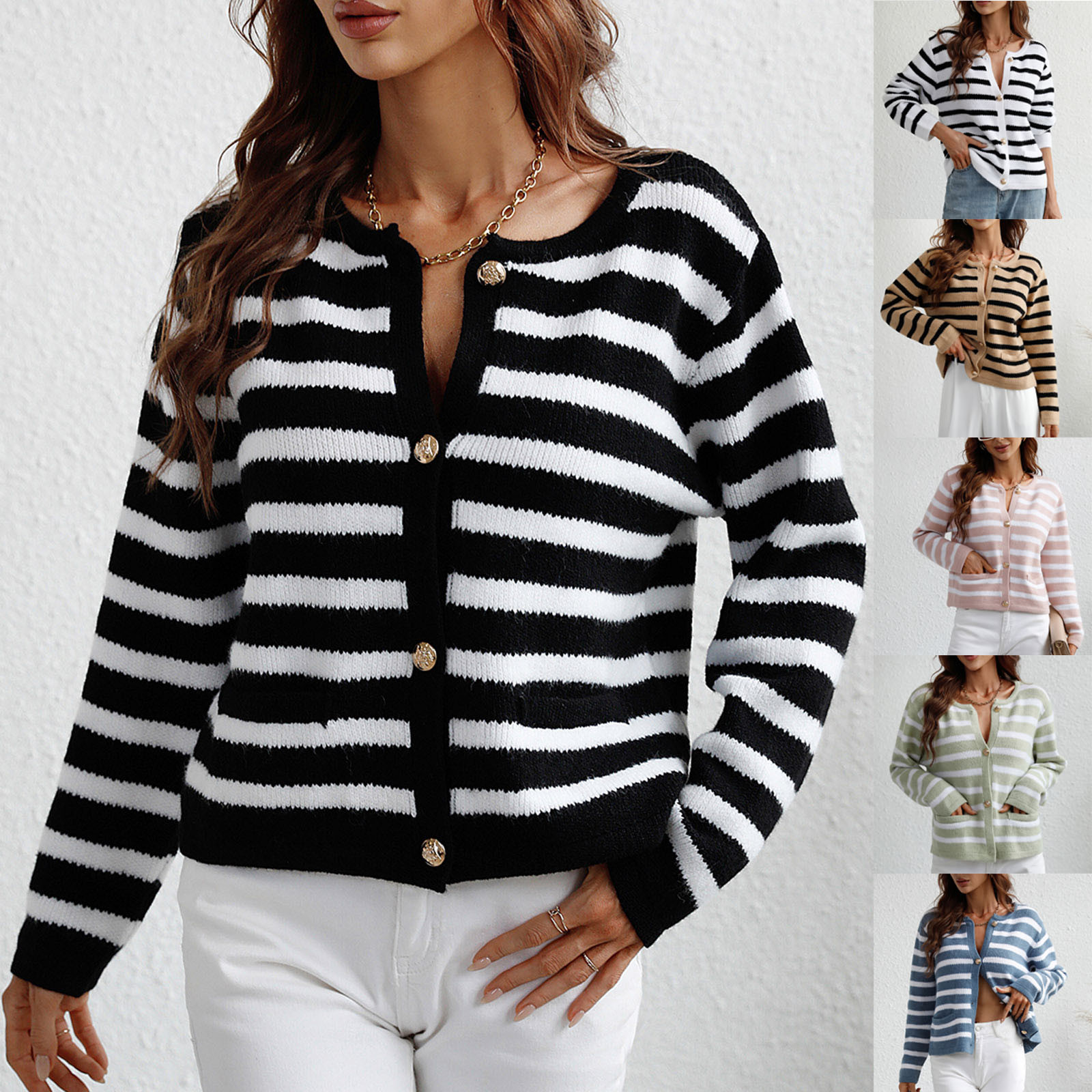 Lovskoo Cardigan Sweaters for Women Open Front Long Sleeve Striped ...