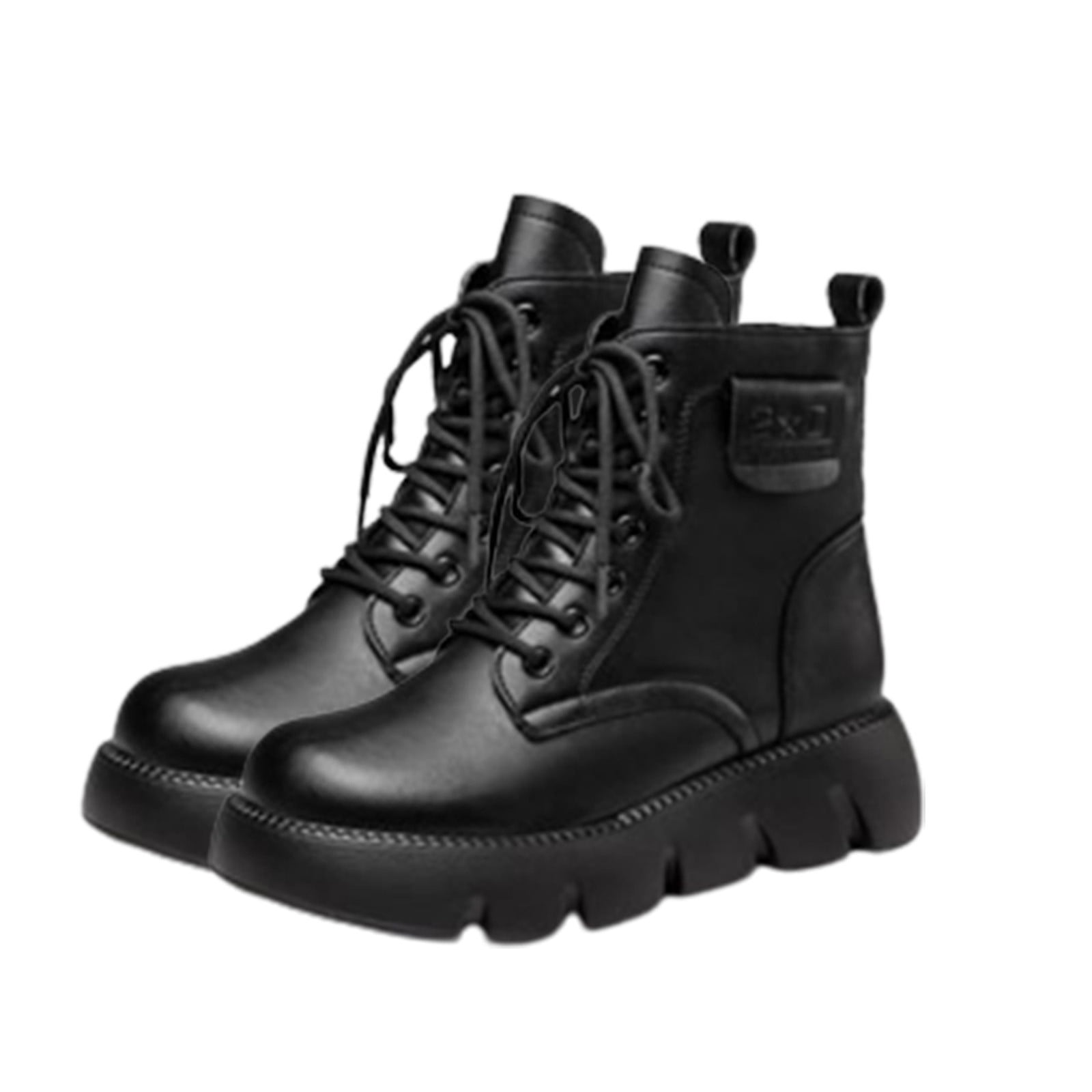 Lovskoo Combat Boots Womens Round Toe Platform 2024 Winter Cotton Thick ...