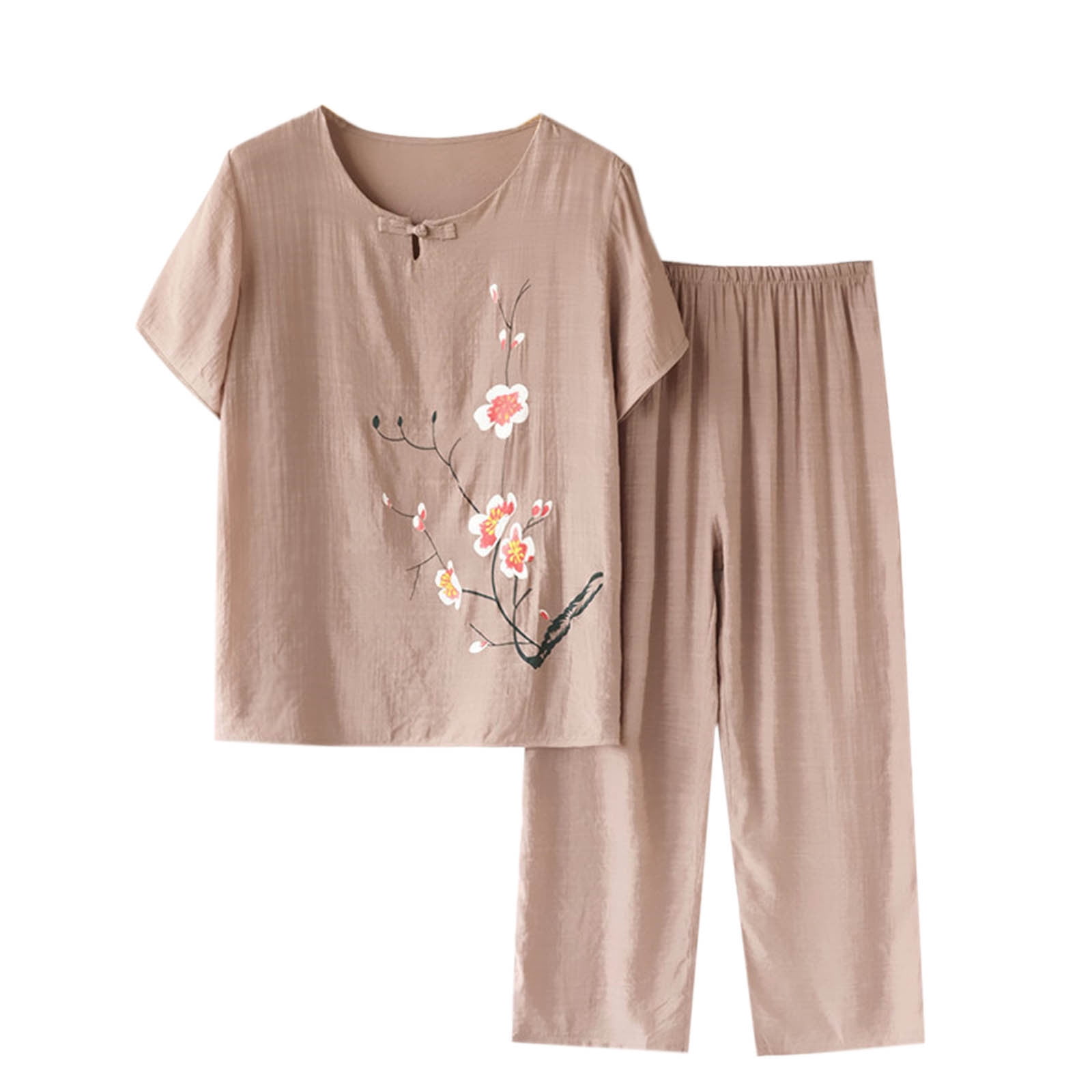 Lovskoo Cotton Linen Set for Women Summer Casual Solid Color Set ...