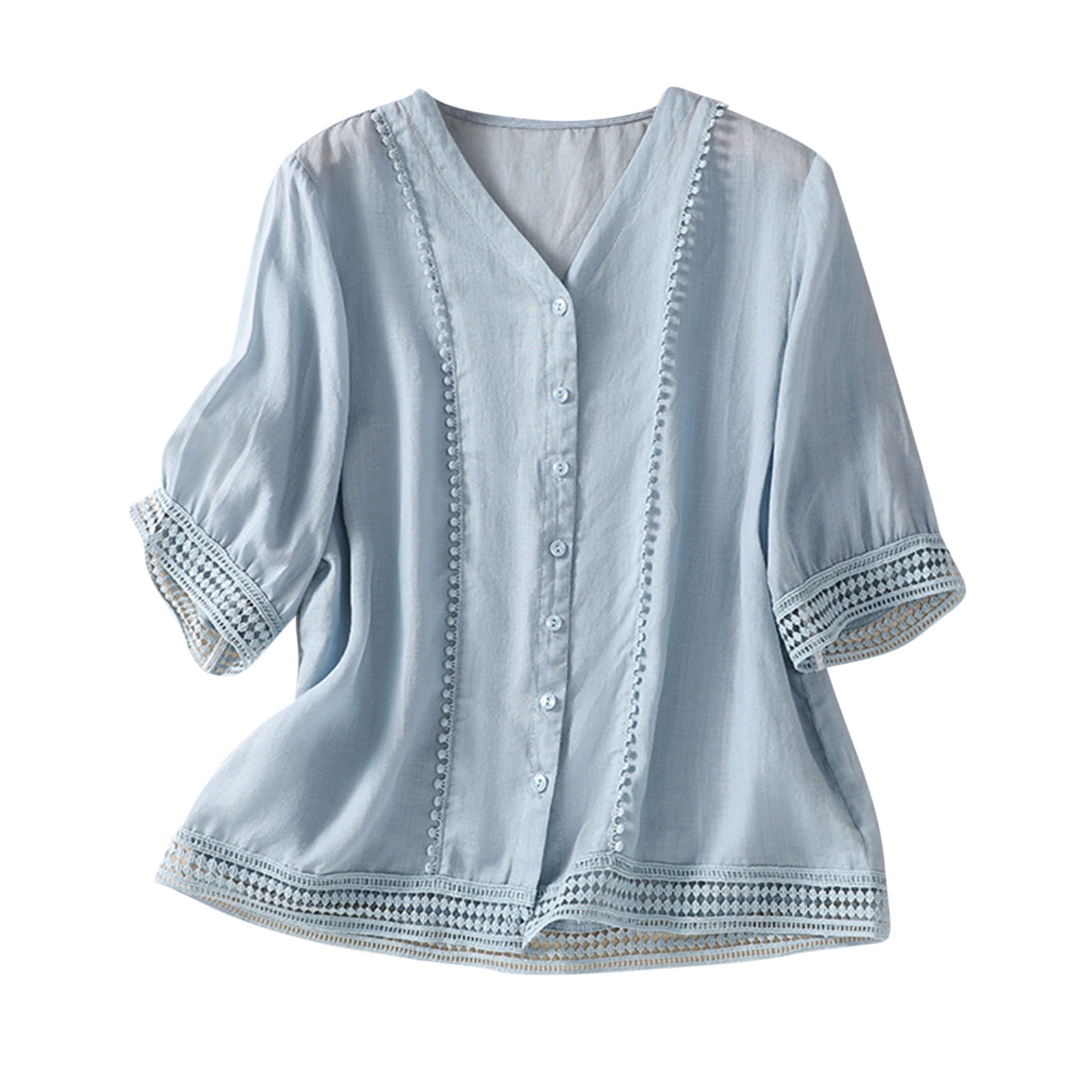 Lovskoo Cotton Linen Summer Tops for Women 2024 V Neck Short Sleeve ...
