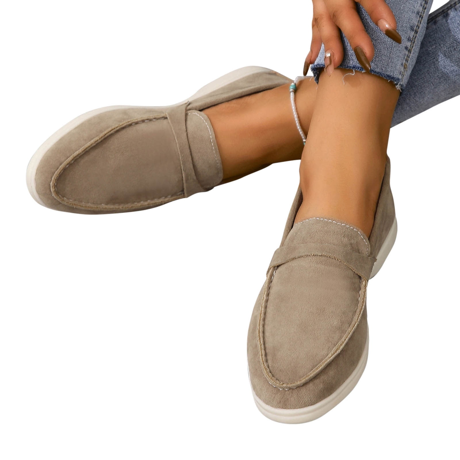 Lovskoo Flats Loafers Comfortable Loafers For Women Round Toe Faux ...