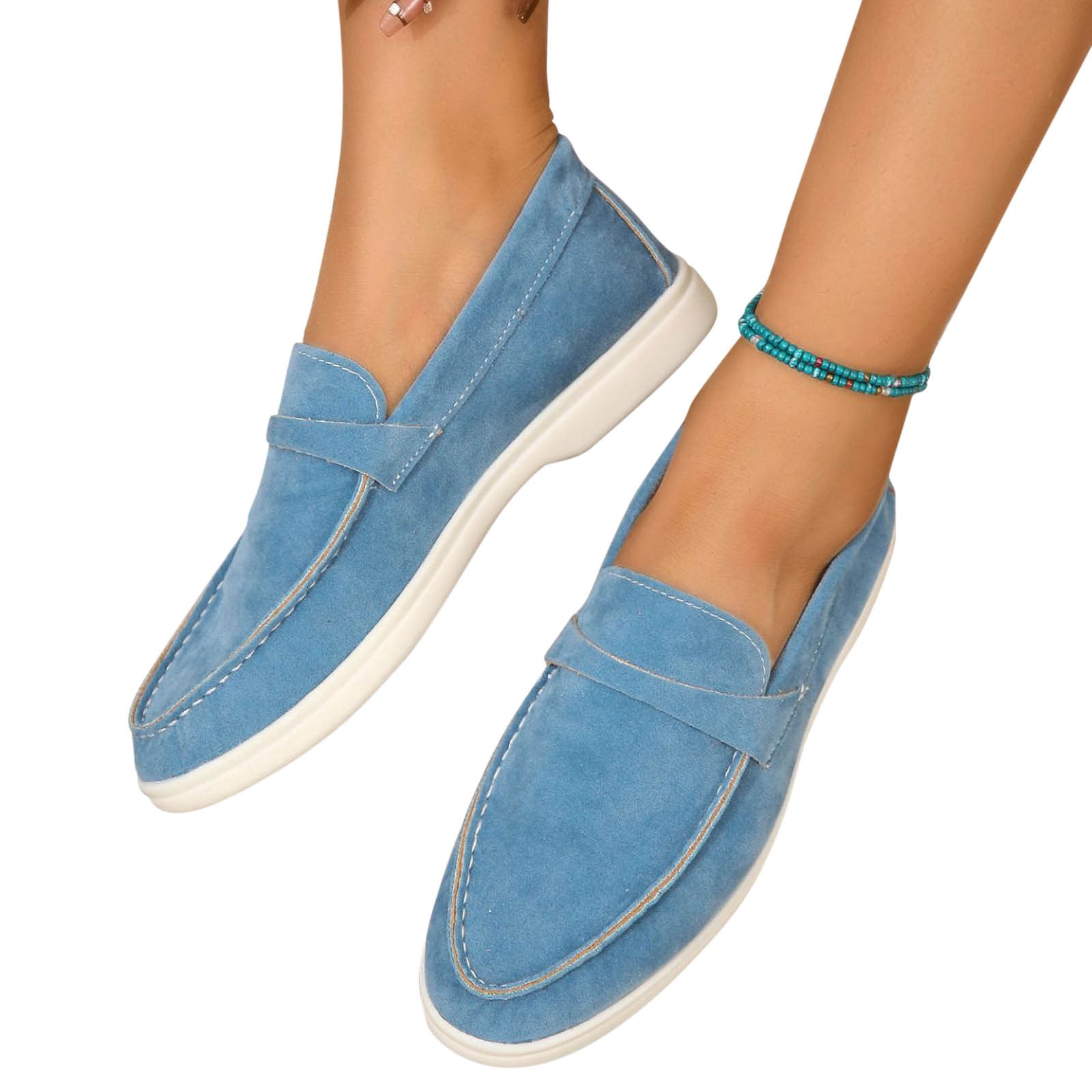 Lovskoo Flats Loafers Comfortable Loafers For Women Round Toe Faux ...