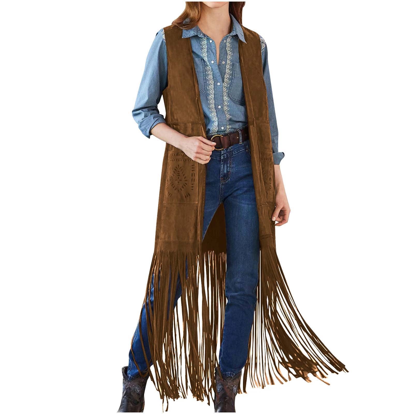Lovskoo Fringe Vests Western Outfits for Women 70S Hippie Clothes Vest Jacket Faux Suede Tassels ...