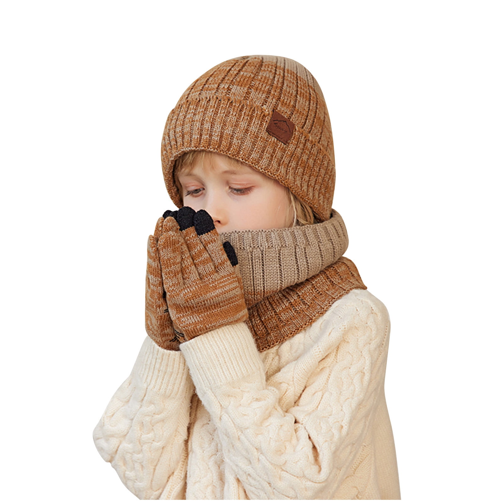 Lovskoo Kids Winter Beanie Hat Warm Knit Thick Ski Cap And Scarf Gloves ...