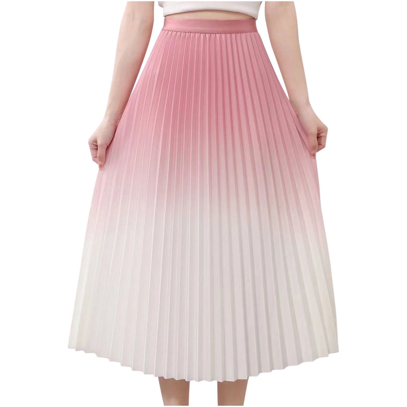 Lovskoo Long Skirts for Women Gradient Color Pleated Midi Skirt High ...