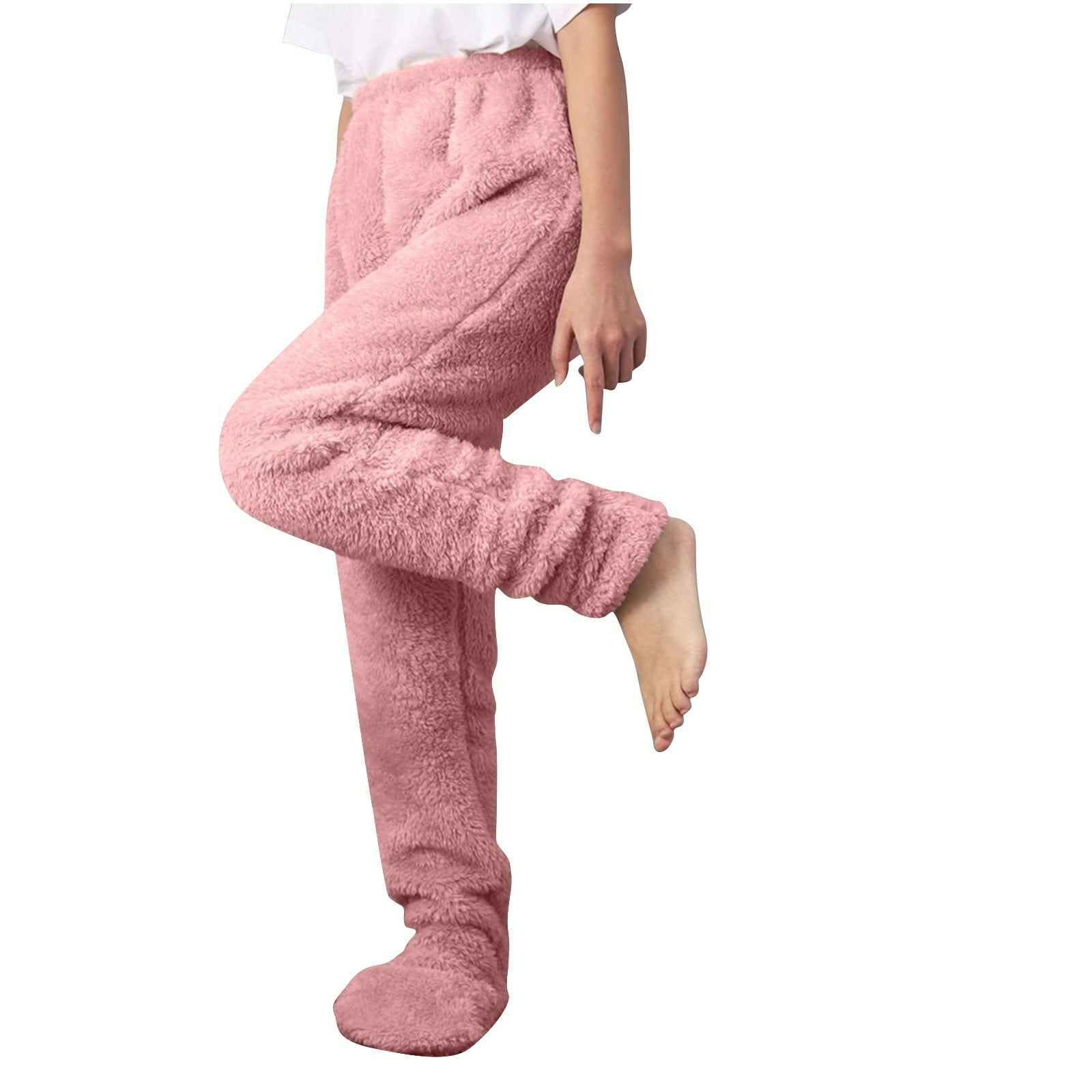 Lovskoo Women's Footed Pajamas Pants Fuzzy Lounge Pants Thick Warm ...