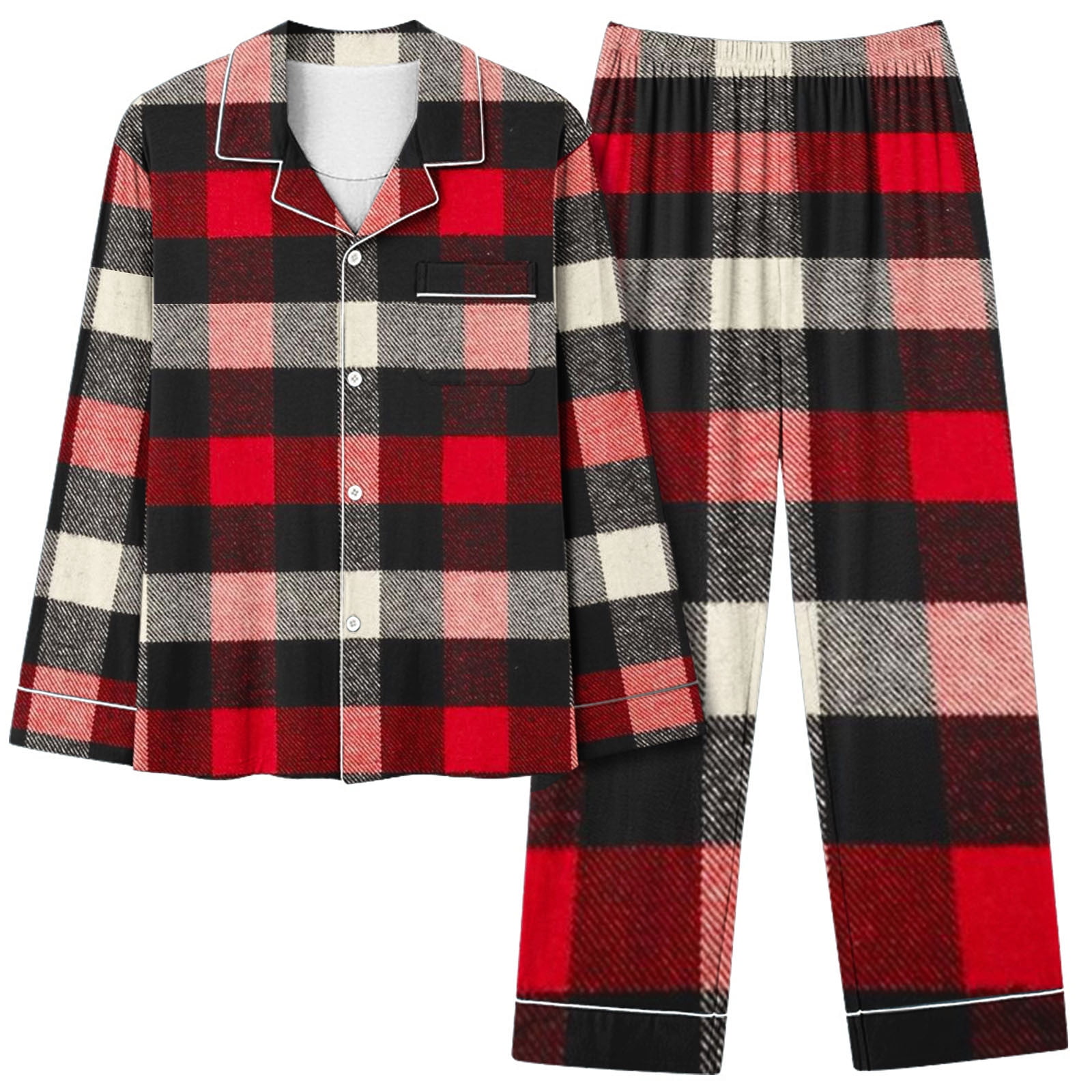 Lovskoo Lounge Sets For Women 2024 Plaid Pajamas Set Long Sleeve