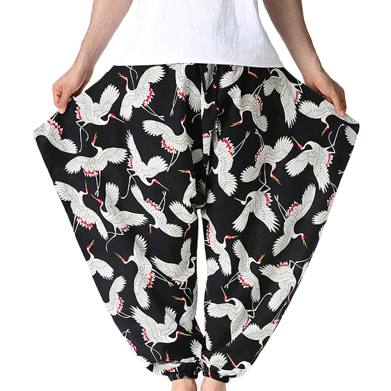 Lovskoo Men Drawstring Hippie Pants Baggy Boho Casual Drop Crotch ...