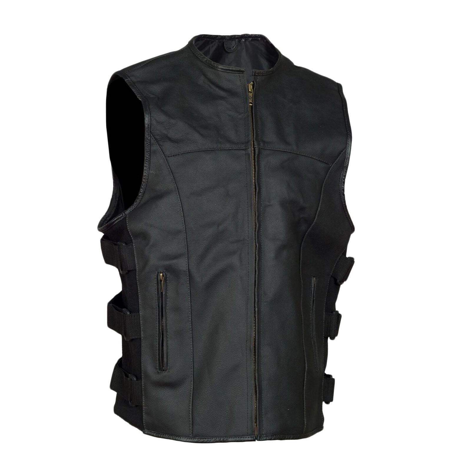 Lovskoo Men's Adjustable Sleeveless Leather Vest Outdoors Retro Zipper ...