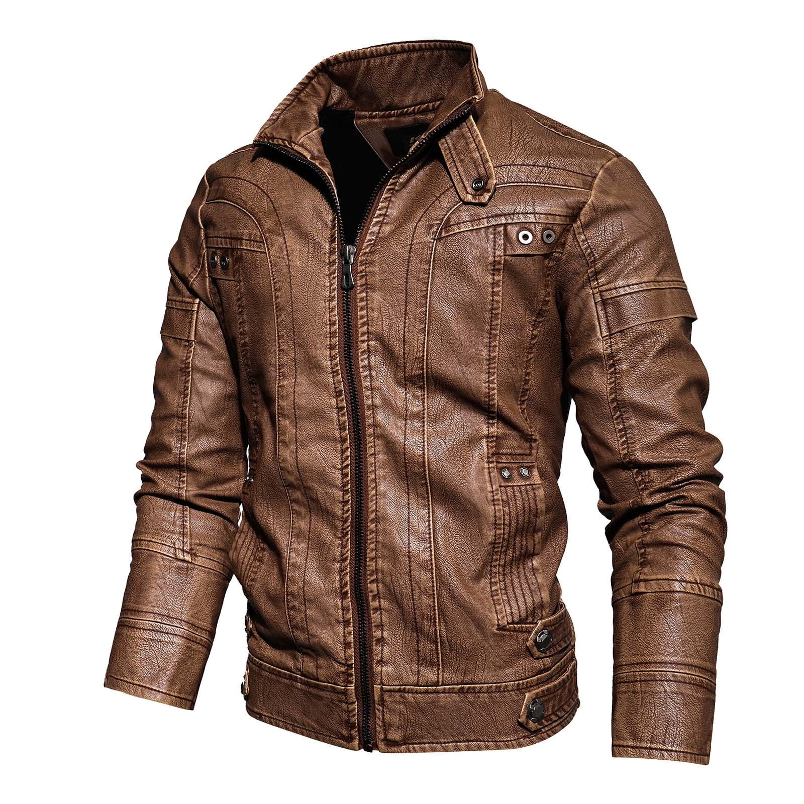Lovskoo Men's Faux Leather Motorcycle Jacket Casual Fashion Motorcycle ...