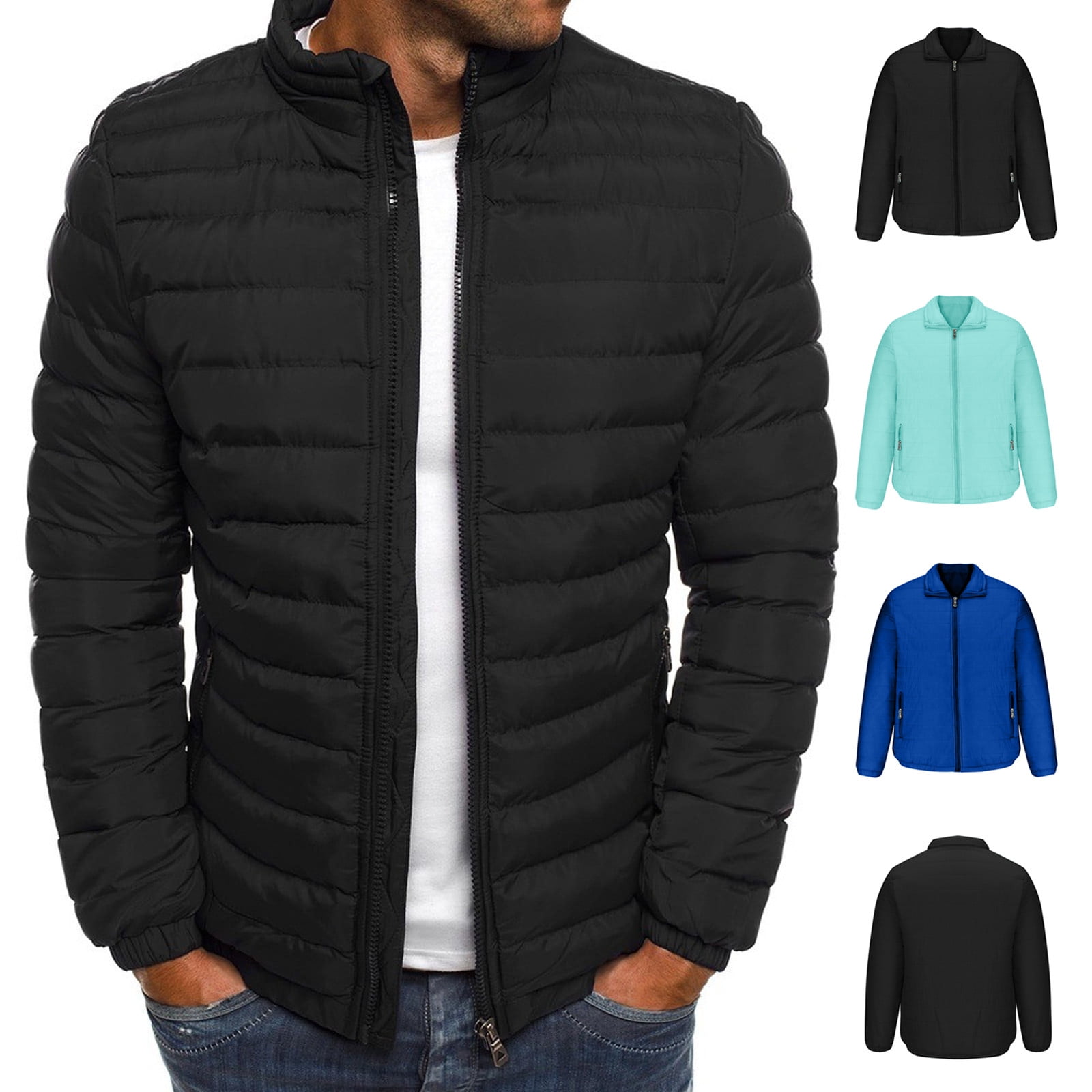 Lovskoo Men's Quilted Jacket Winter Warm Zipper Trend Down Cotton ...
