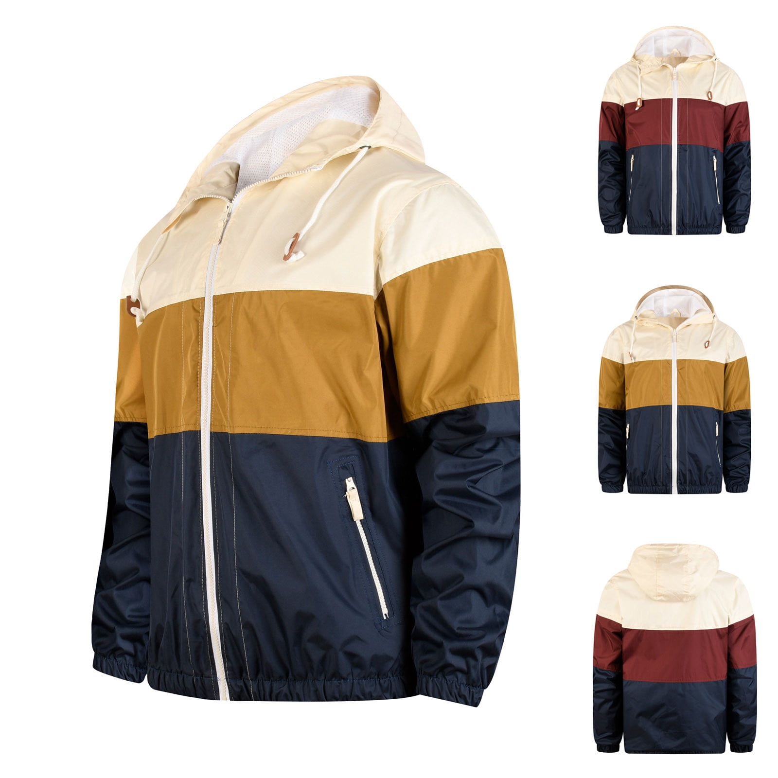Lovskoo Men's Rain Jacket Trenchcoat Casual Waterproof Color Matching ...