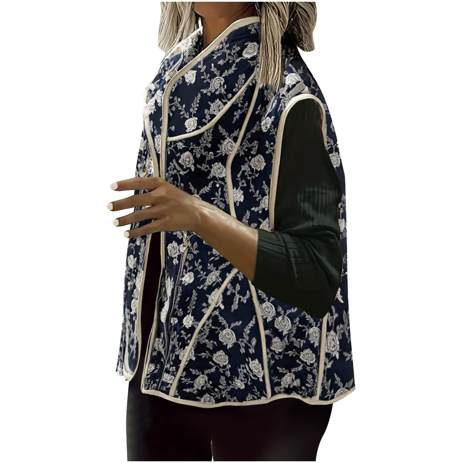 Lovskoo Oversized Puffer Vest Women Floral Cotton Padded Jacket ...