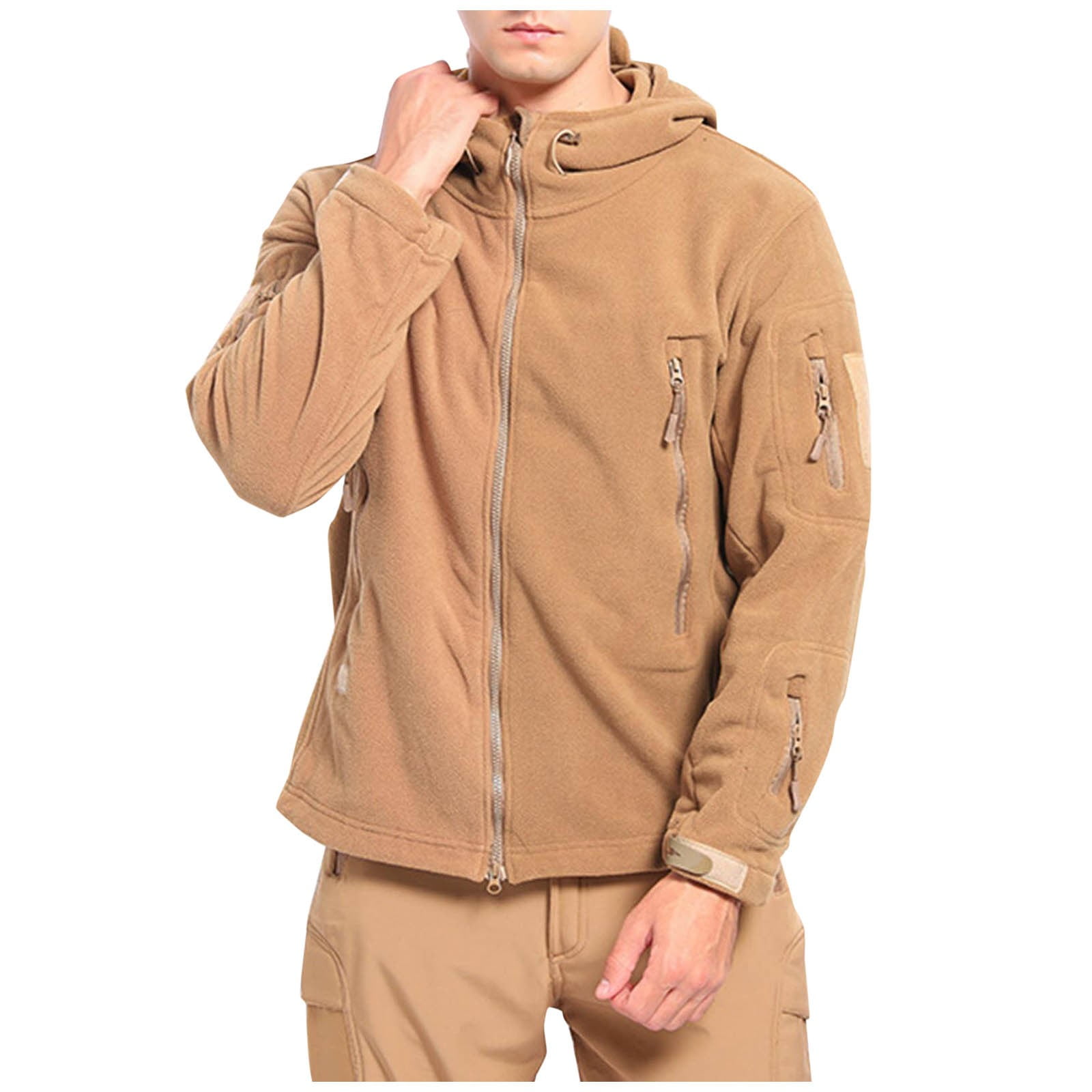 Lovskoo Men's Polar Fleece Jacket Solid Color Multi Pocket Zipper ...