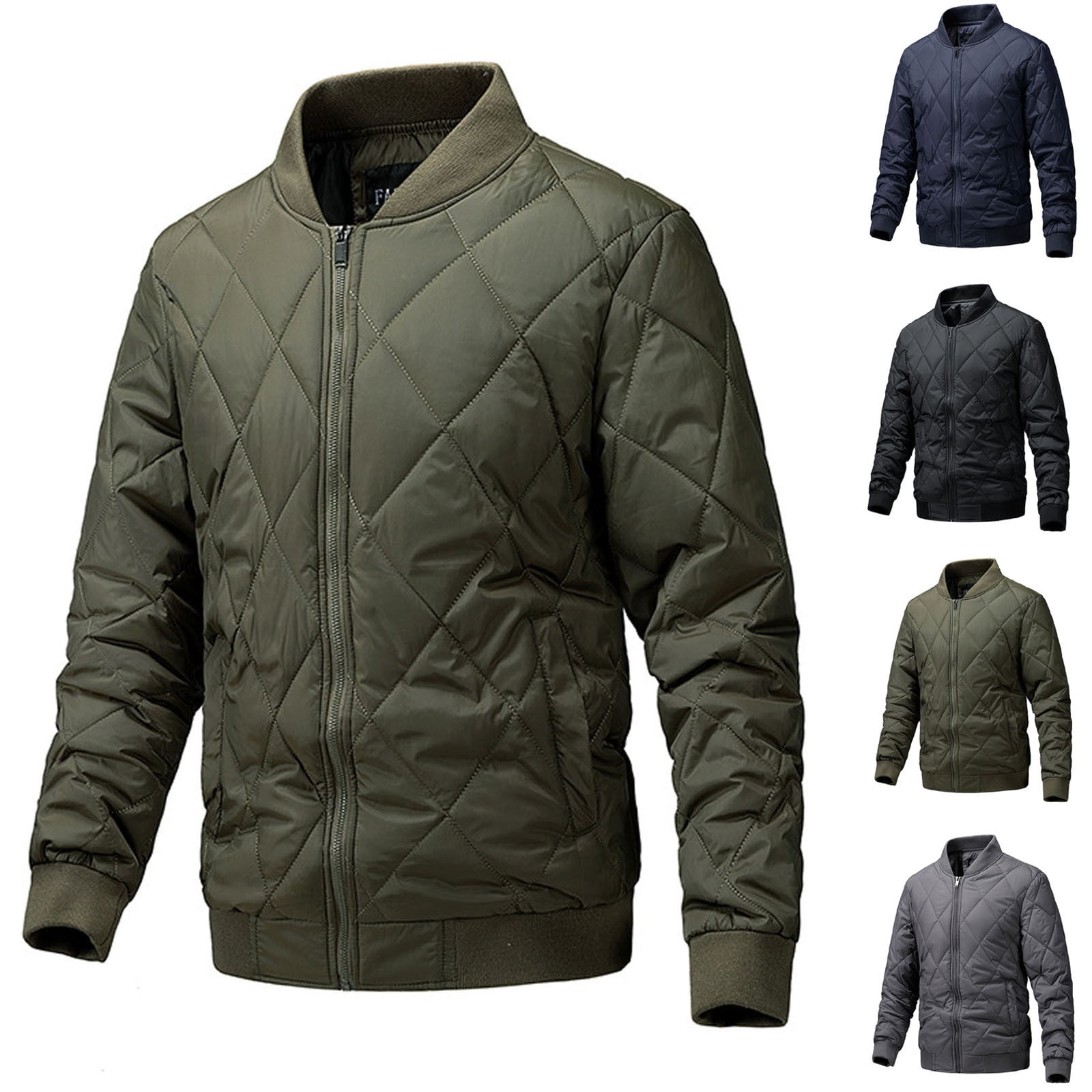 Lovskoo Mens Bomber Jackets Diamond Quilted Fall Winter Zipper Lapel ...