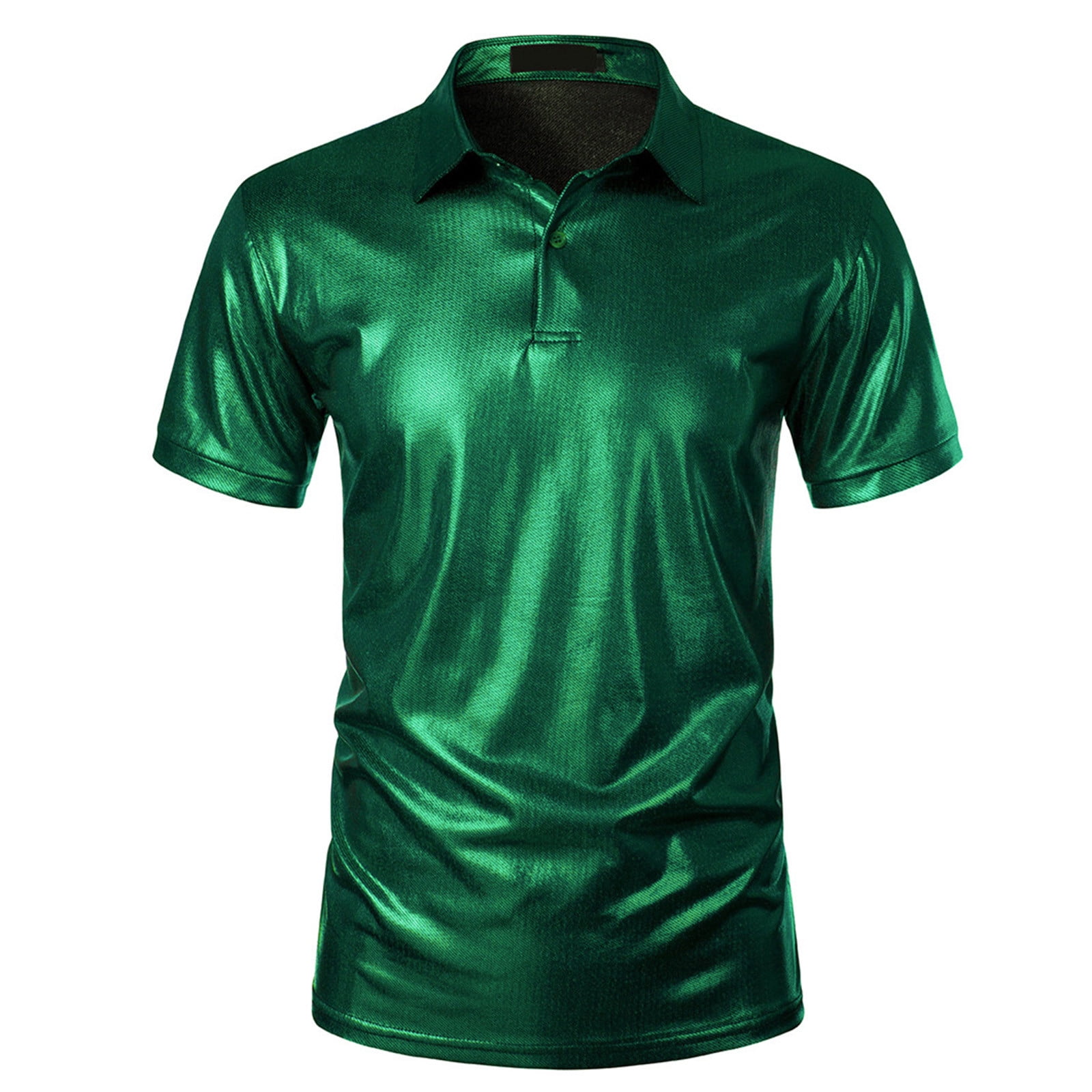 Lovskoo Mens Button Down Short Sleeve Shirt Satin Shirts Shiny Collared ...