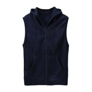 Unique Bargains Men's Sleeveless Zip Up Drawstring Hooded Vest 50 Black ...