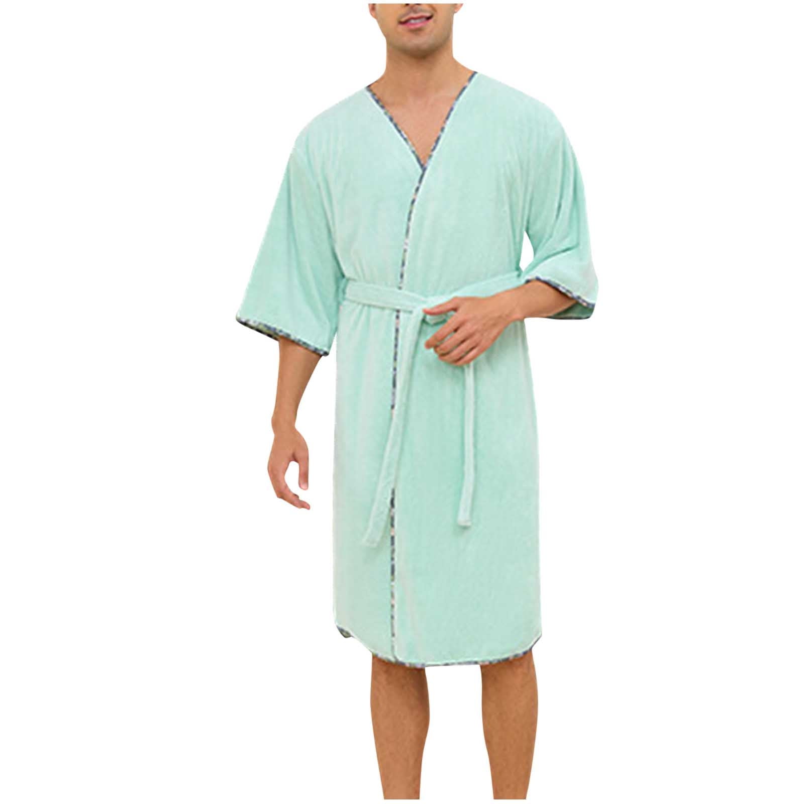 Lovskoo Flannel Bathrobe for Men Winter Warm Solid Color Nightgown ...