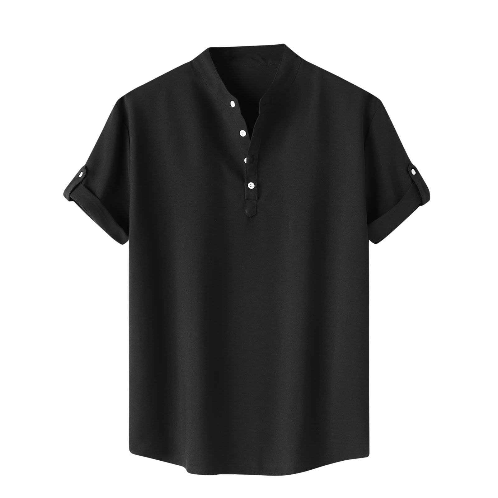 Lovskoo Mens Shirts Casual Solid Stand Collar Short Sleeve Button ...