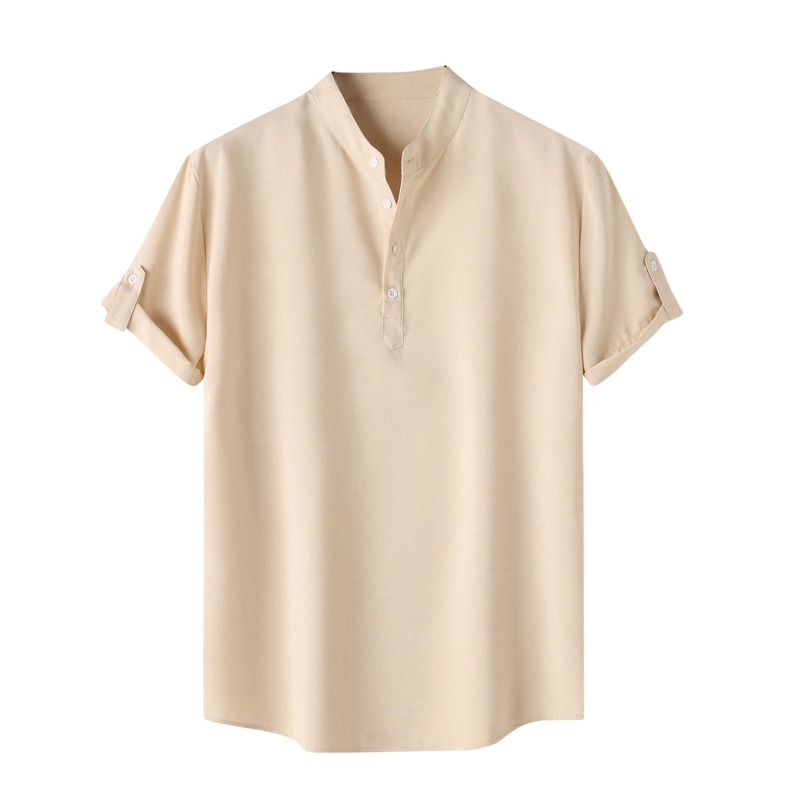 Lovskoo Mens Shirts Casual Solid Stand Collar Short Sleeve Button ...