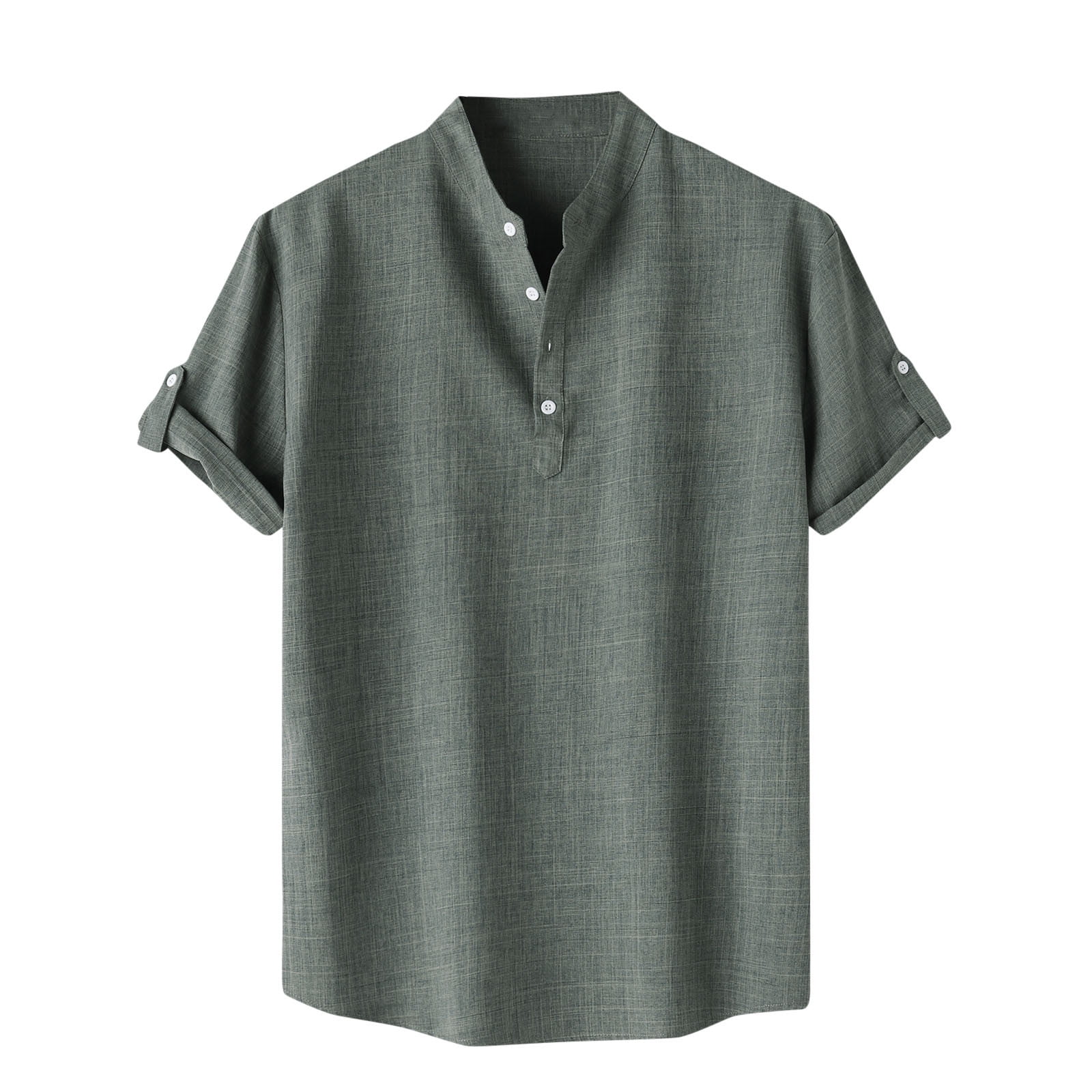 Lovskoo Mens Shirts Casual Solid Stand Collar Short Sleeve Button ...