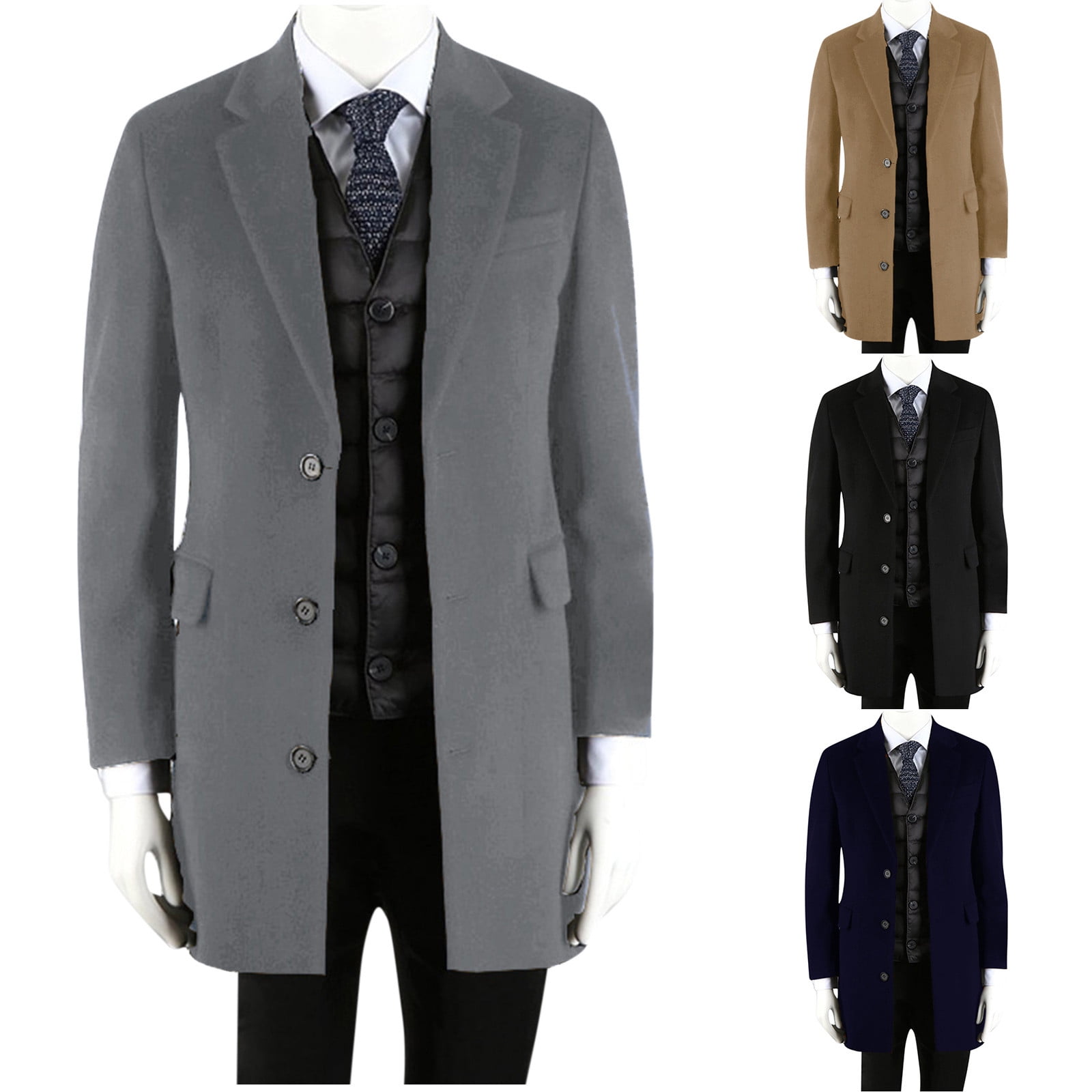 Lovskoo Mens Winter Coats Pea Coat Ingle-Breasted Warm Long Coat Solid ...