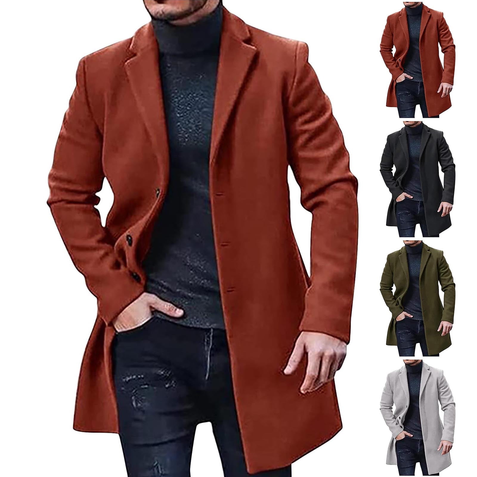 Lovskoo Mens Winter Coats Pea Coat Long Sleeve Leisure Outerwear Long Coat Jackets Tops Casual ...
