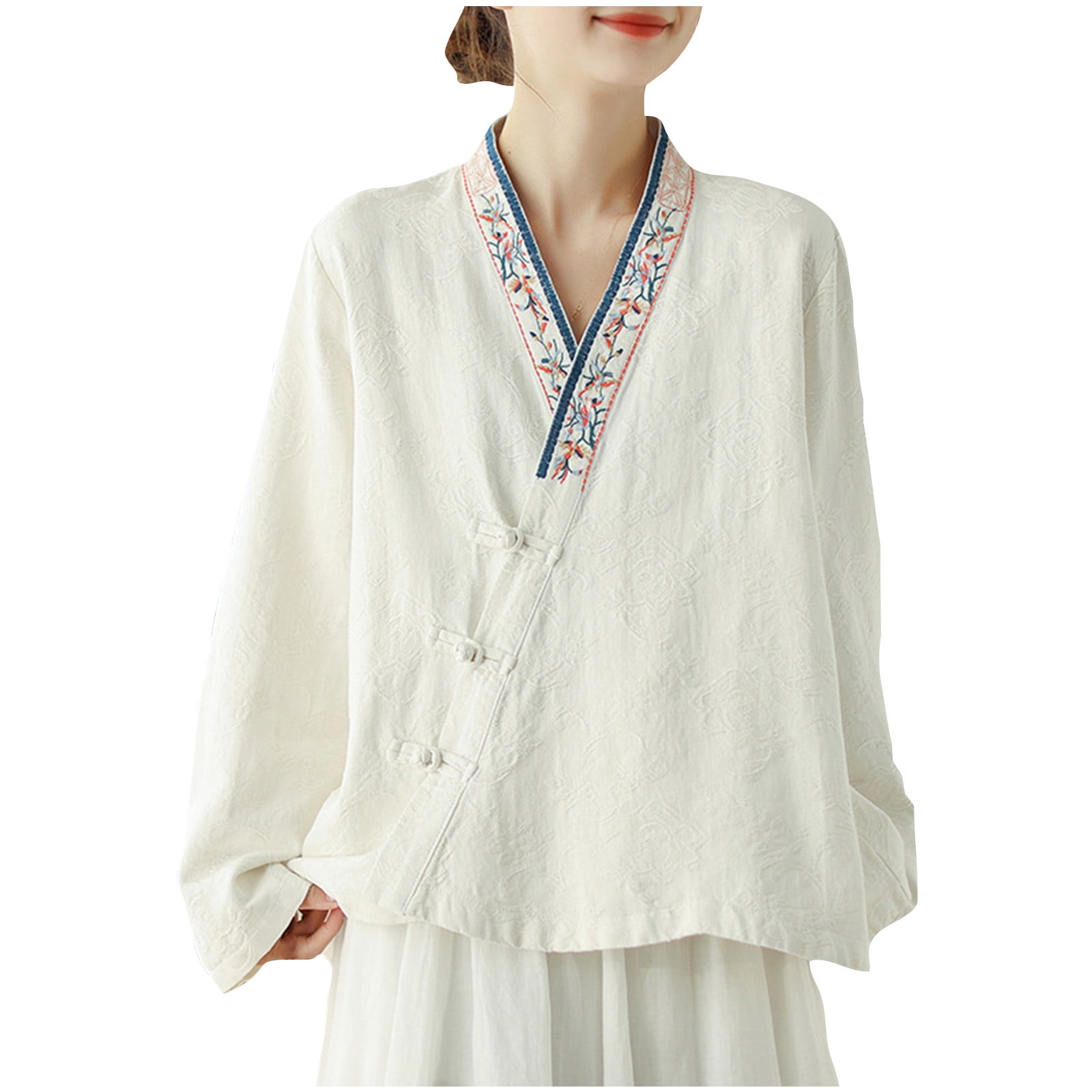Lovskoo New Chinese Women Clothes 2024 Cotton Linen Shirts Retro ...