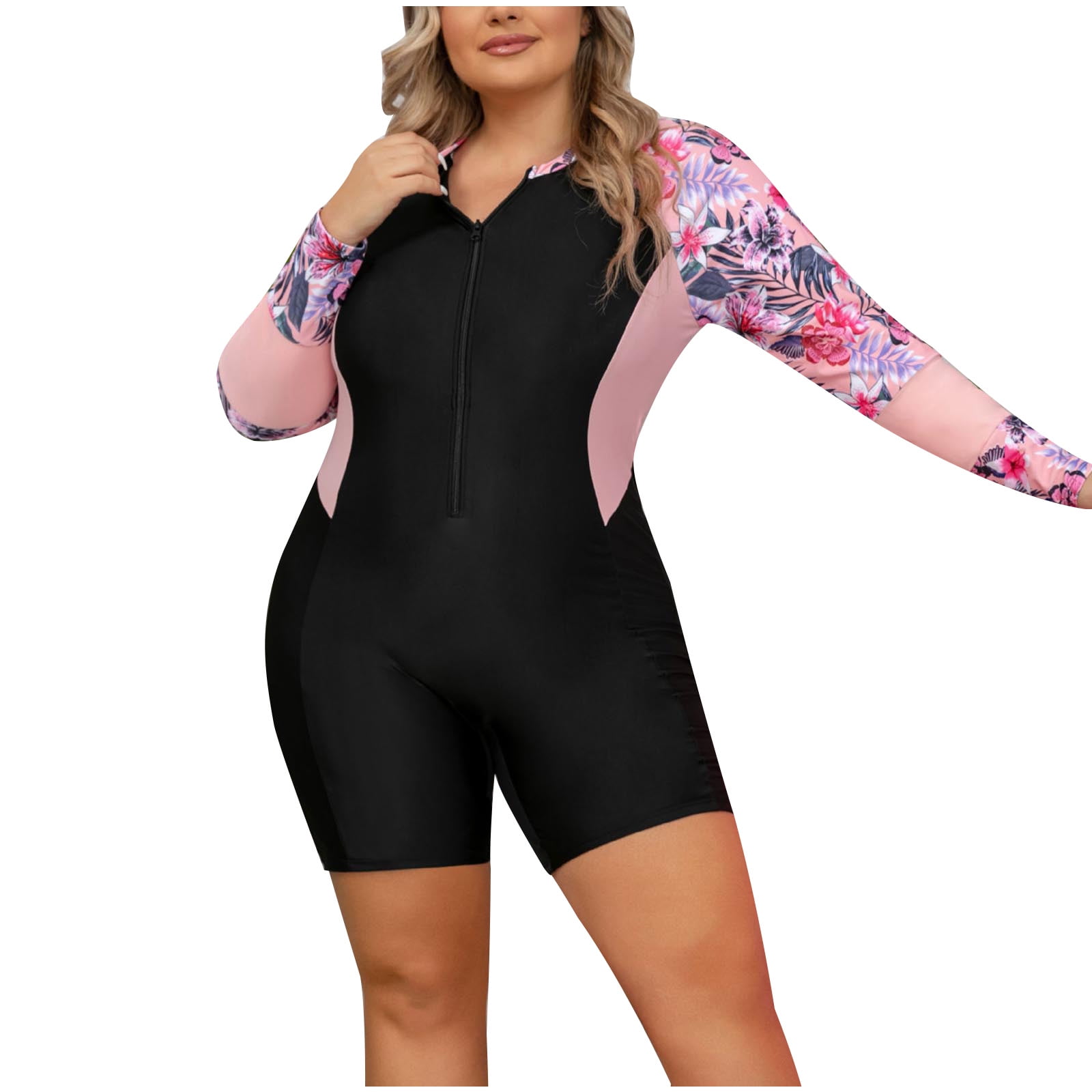 Lovskoo One Piece Plus Size Swimsuit for Women Rash Guard Long Sleeve ...