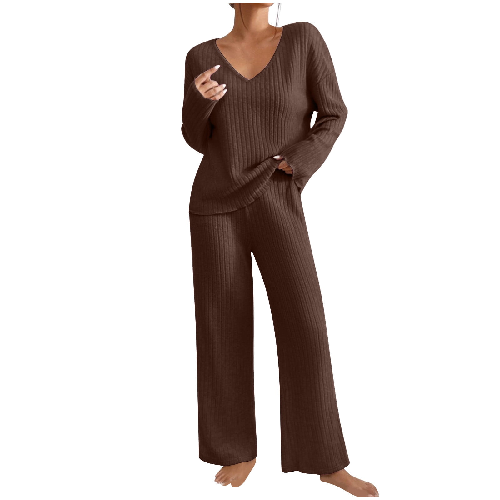 Lovskoo Womens 2 Piece Sweater Outfits Lounge Sets Knit Sweatsuit Long ...