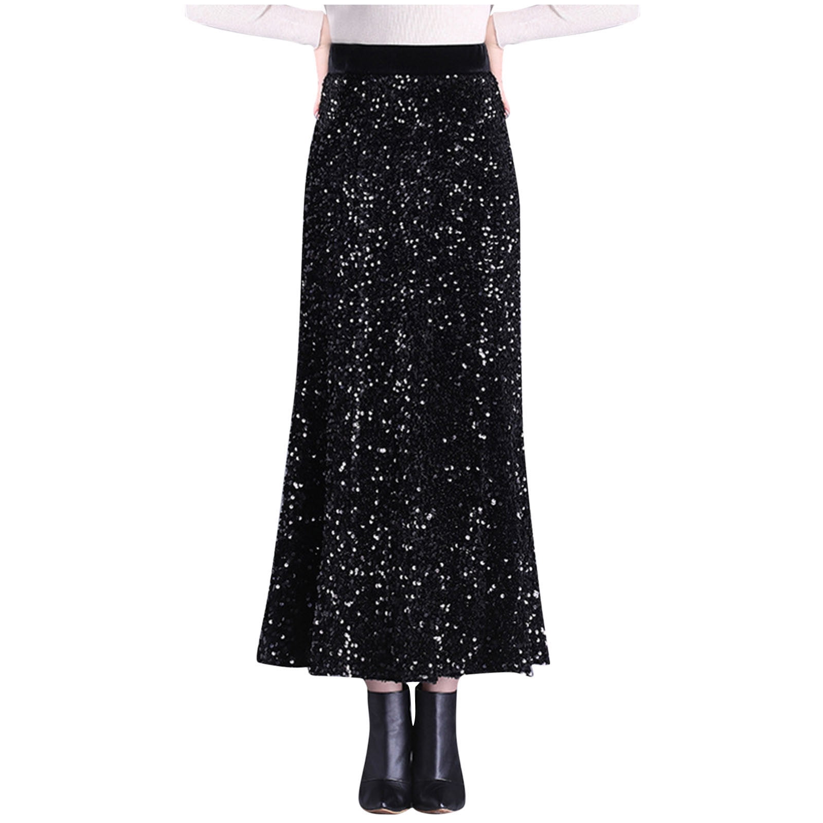 Lovskoo Sequin Fishtail Skirt for Women Mermaid Skirt Sparkle Stretchy ...