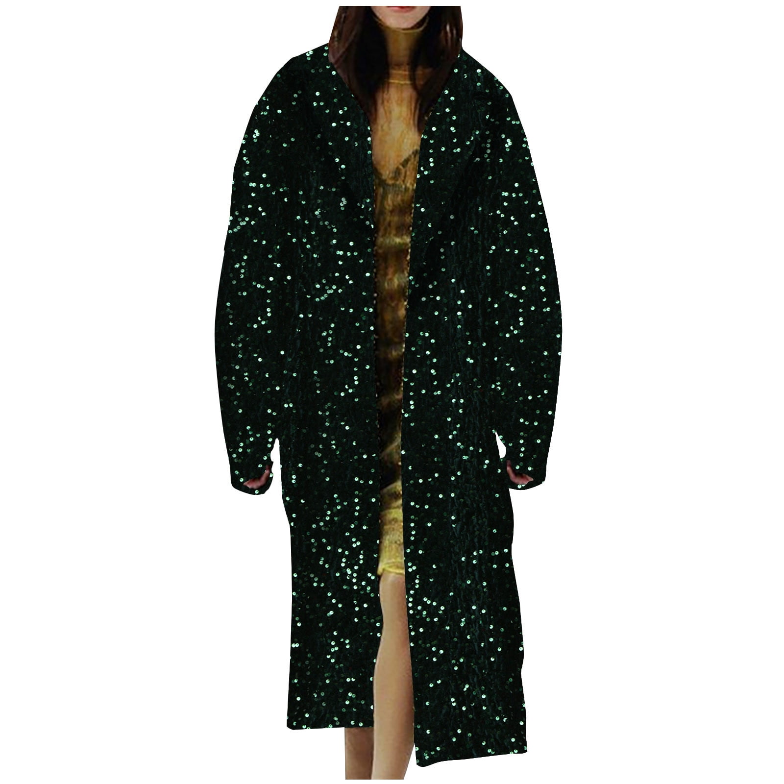 Lovskoo Shinny Oversized Overcoat for Women Winter Plus Size Sequin ...