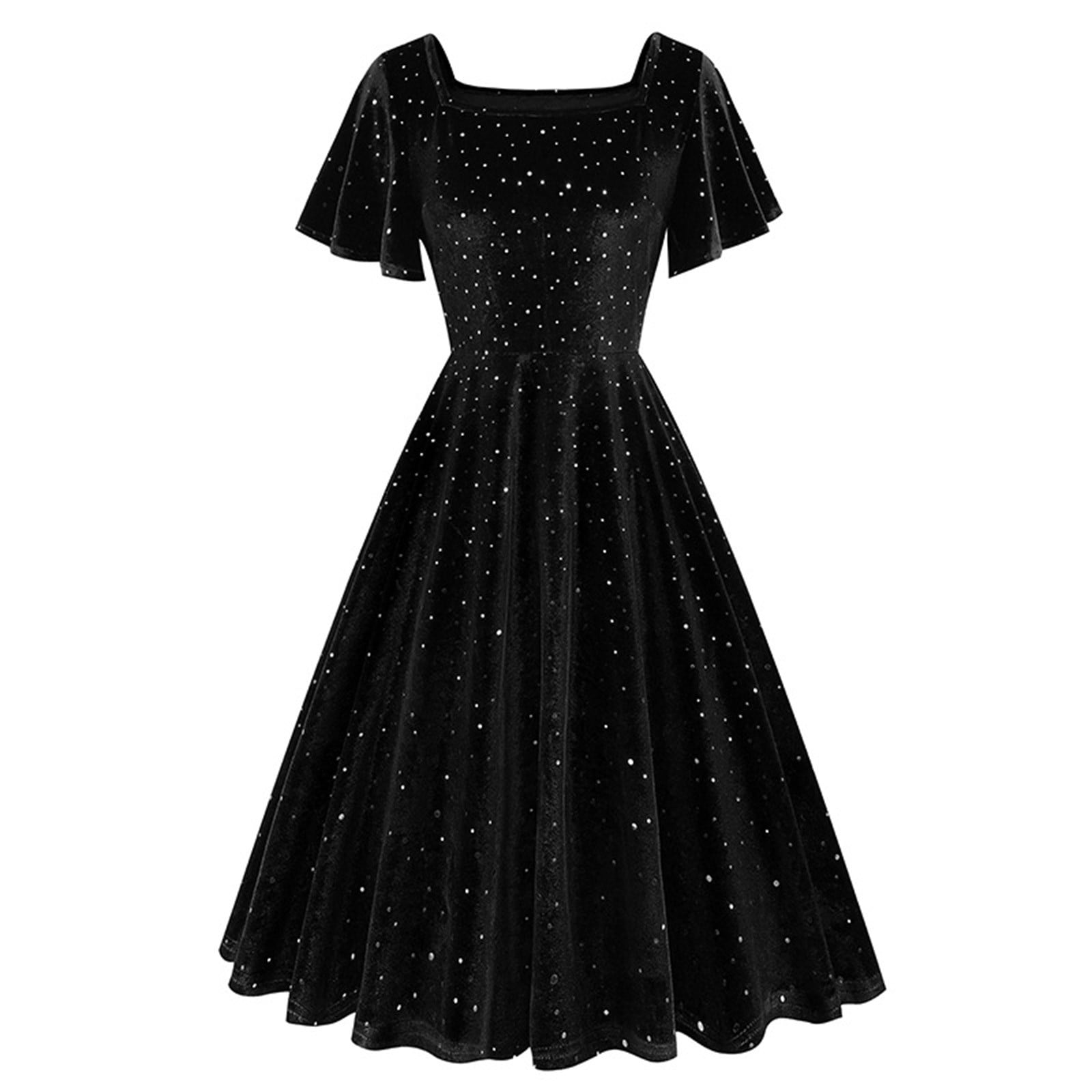 Lovskoo Shiny Sparkly Velvet Dress for Women Short Sleeve Spring Fall ...