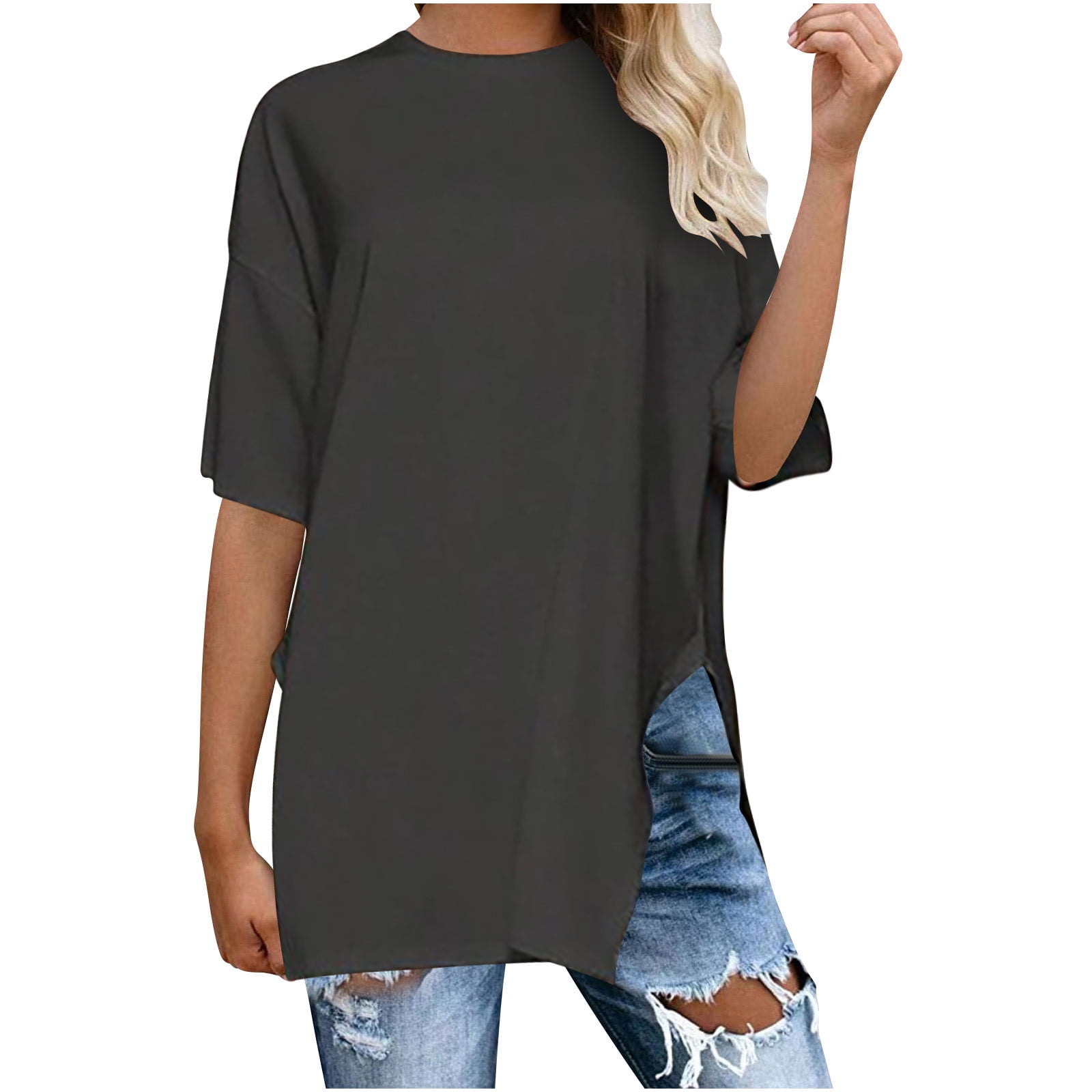 Lovskoo Summer Tops for Women 2024 Round Neck Short Sleeve Casual Loose ...