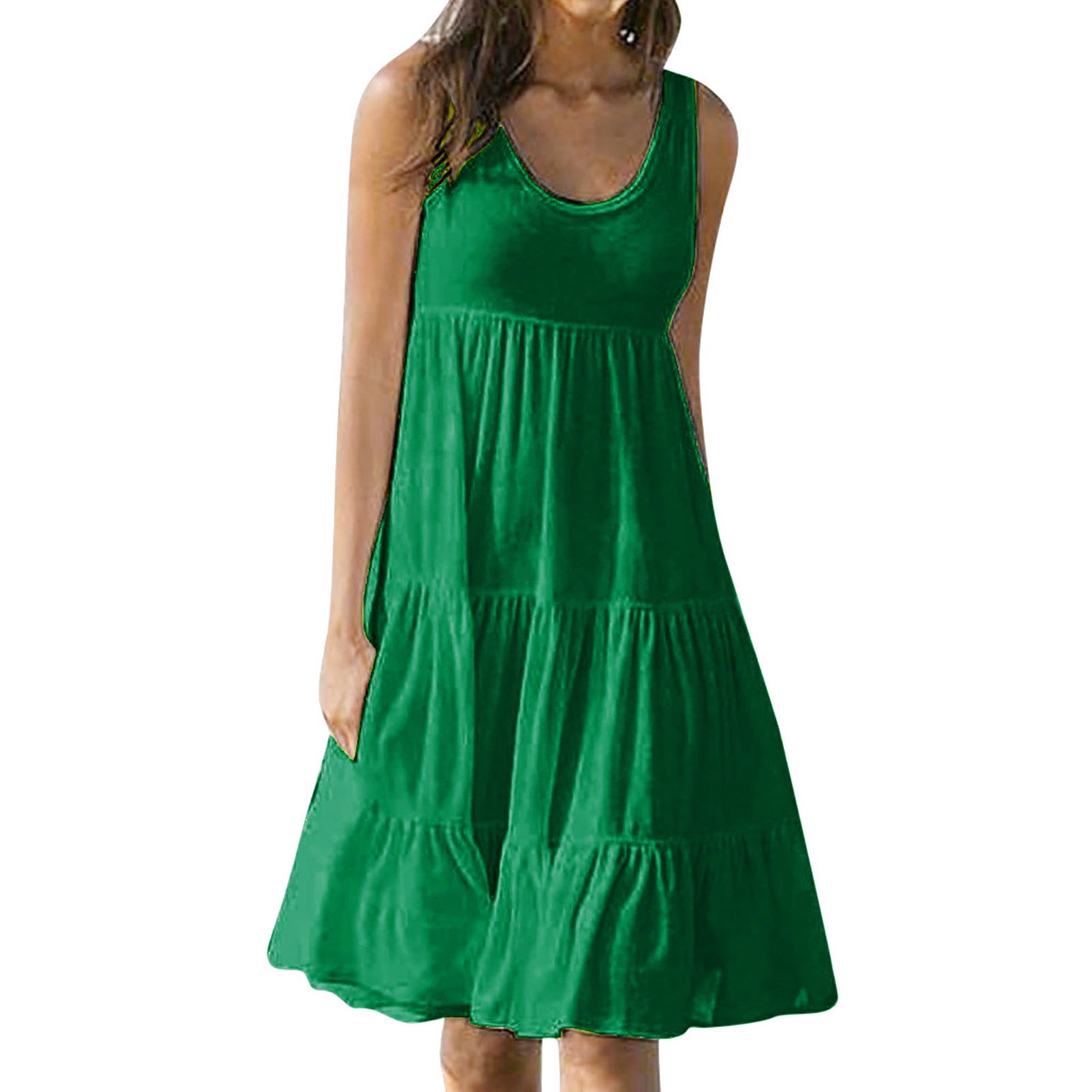 Lovskoo Sundresses for Women 2024 Sleeveless Solid Beach Tank Mini ...
