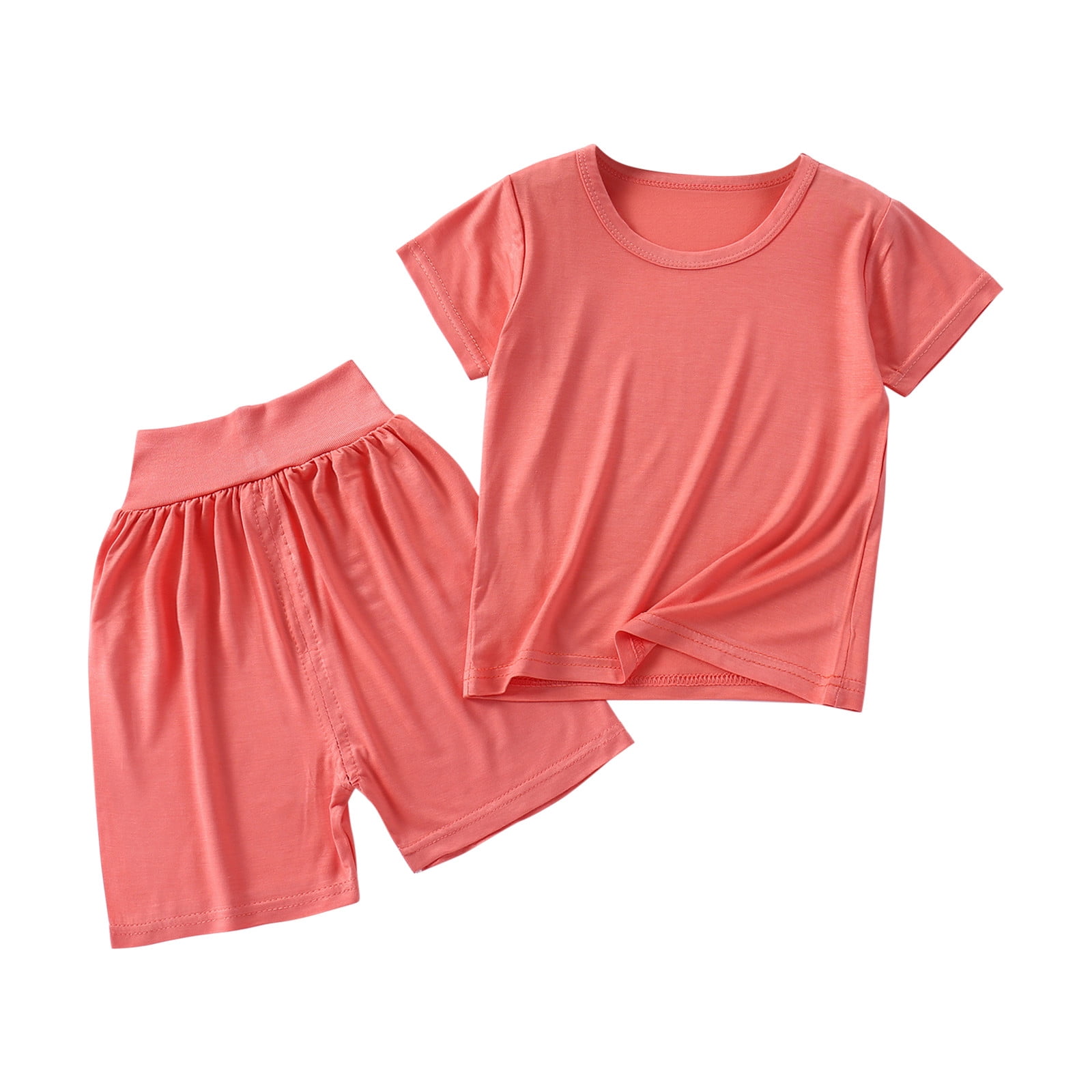 Lovskoo Toddler Short Sleeve Pajamas Set, Solid Color T-shirt, High ...