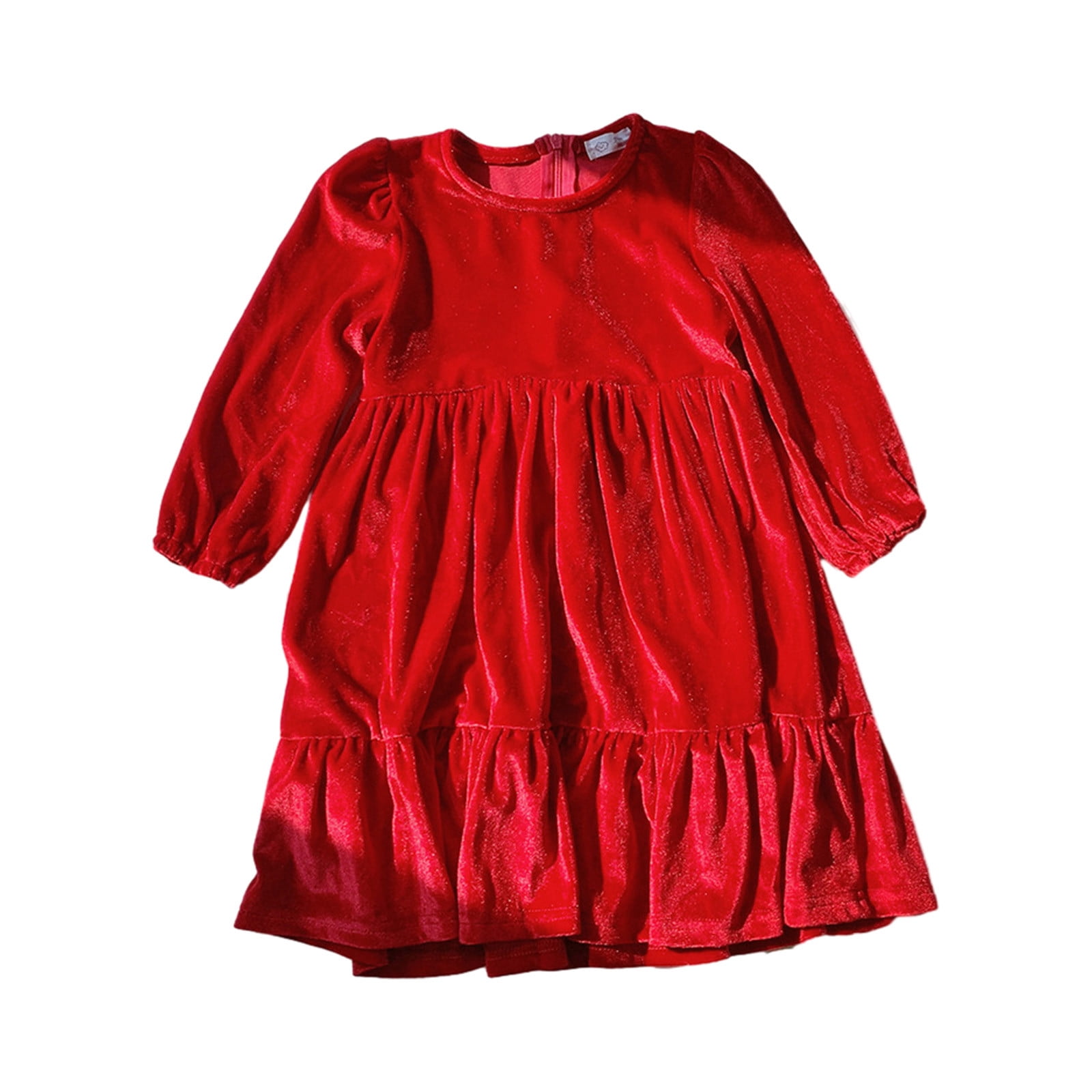 Zwiiyzr Toddler Girls Fall Velvet Tiered Dress Ruffled Long Sleeve A ...