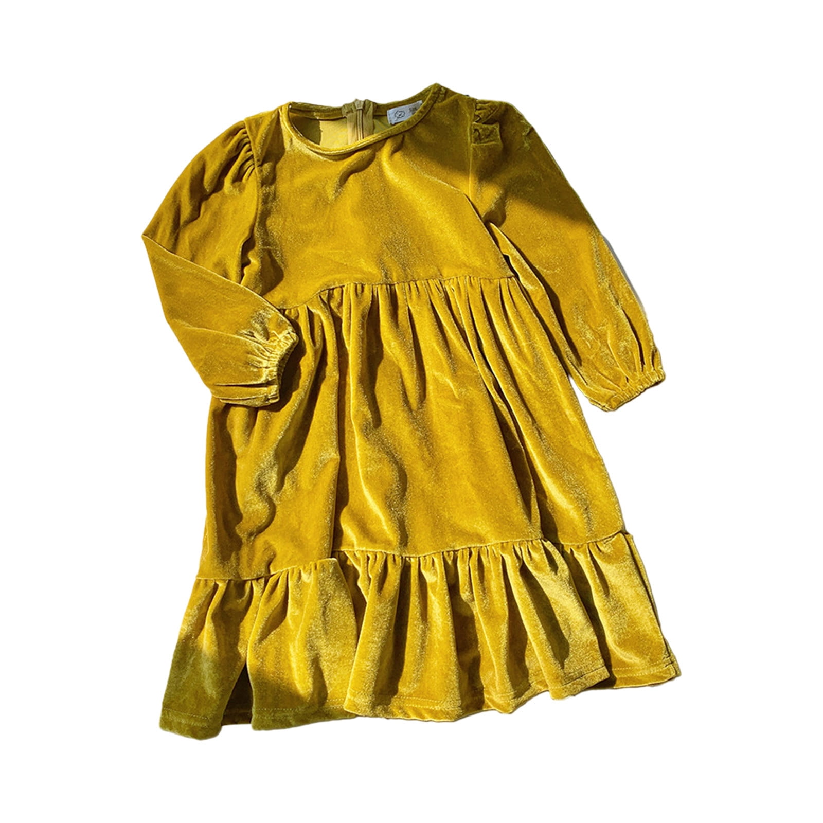 Zwiiyzr Toddler Girls Fall Velvet Tiered Dress Ruffled Long Sleeve A ...