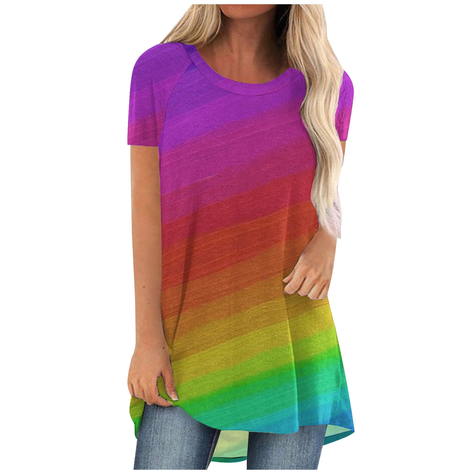 Lovskoo Tunic Tops for Women Loose Fit Dressy Printed Loose Round Neck ...