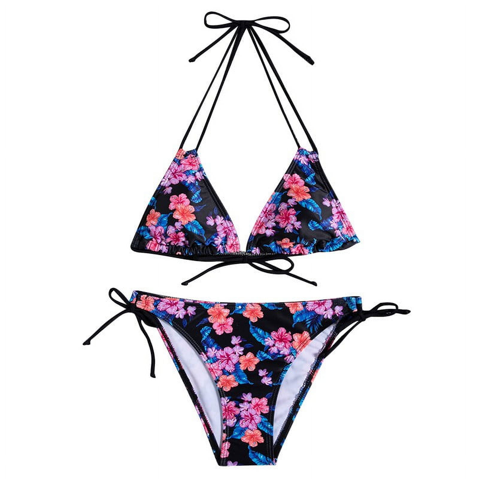 Lovskoo Two Piece Swim Suits For Women 2024 Printed Sleeveless Toile String Bikini Set Halter