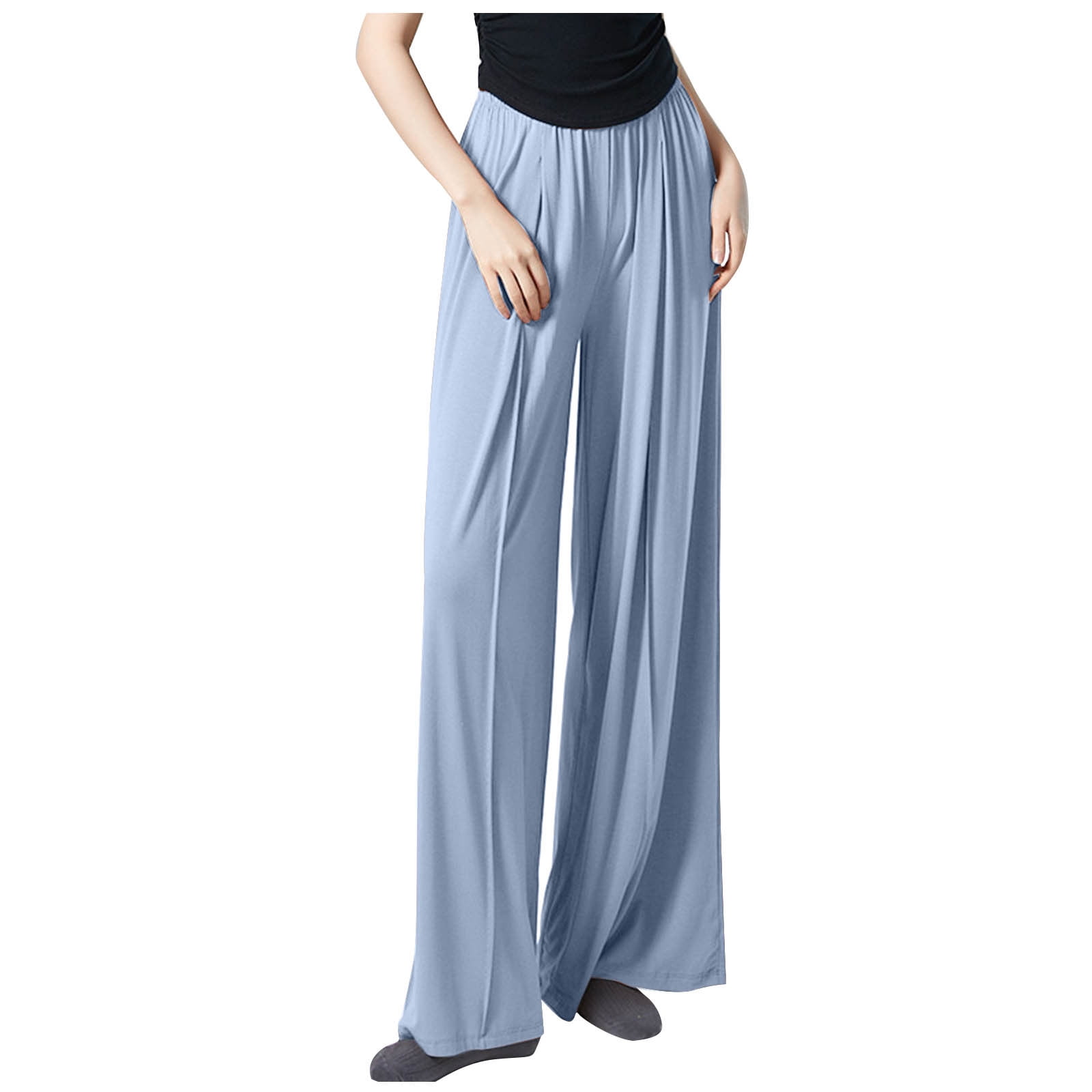 Lovskoo Wide Leg Pants for Women Pocket Summer Elastic Casual Solid ...