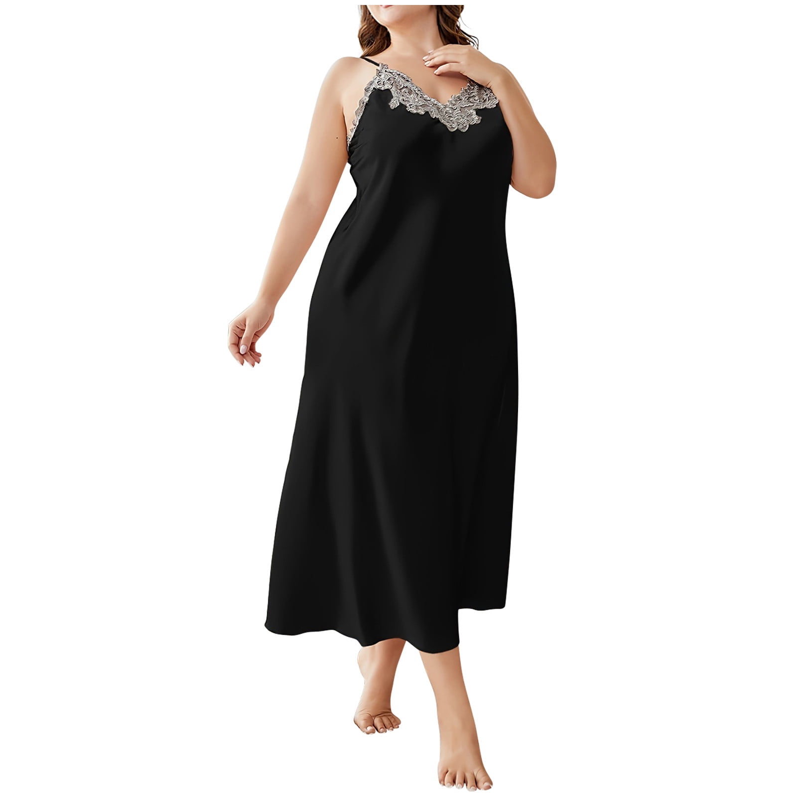 Lovskoo Women 2024 Silk Satin Nightgown Lace Chemise Sleepwear Long ...