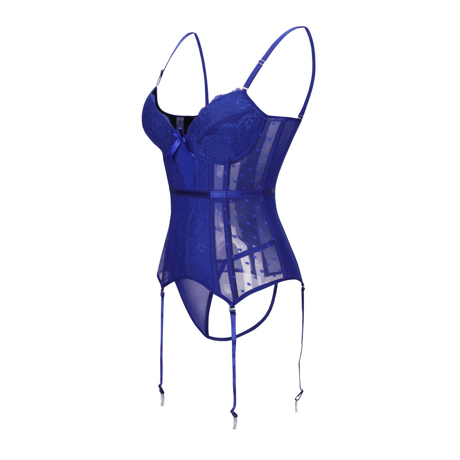 Lovskoo Women Corset Lingerie With Garter Belt Plus Size See Through